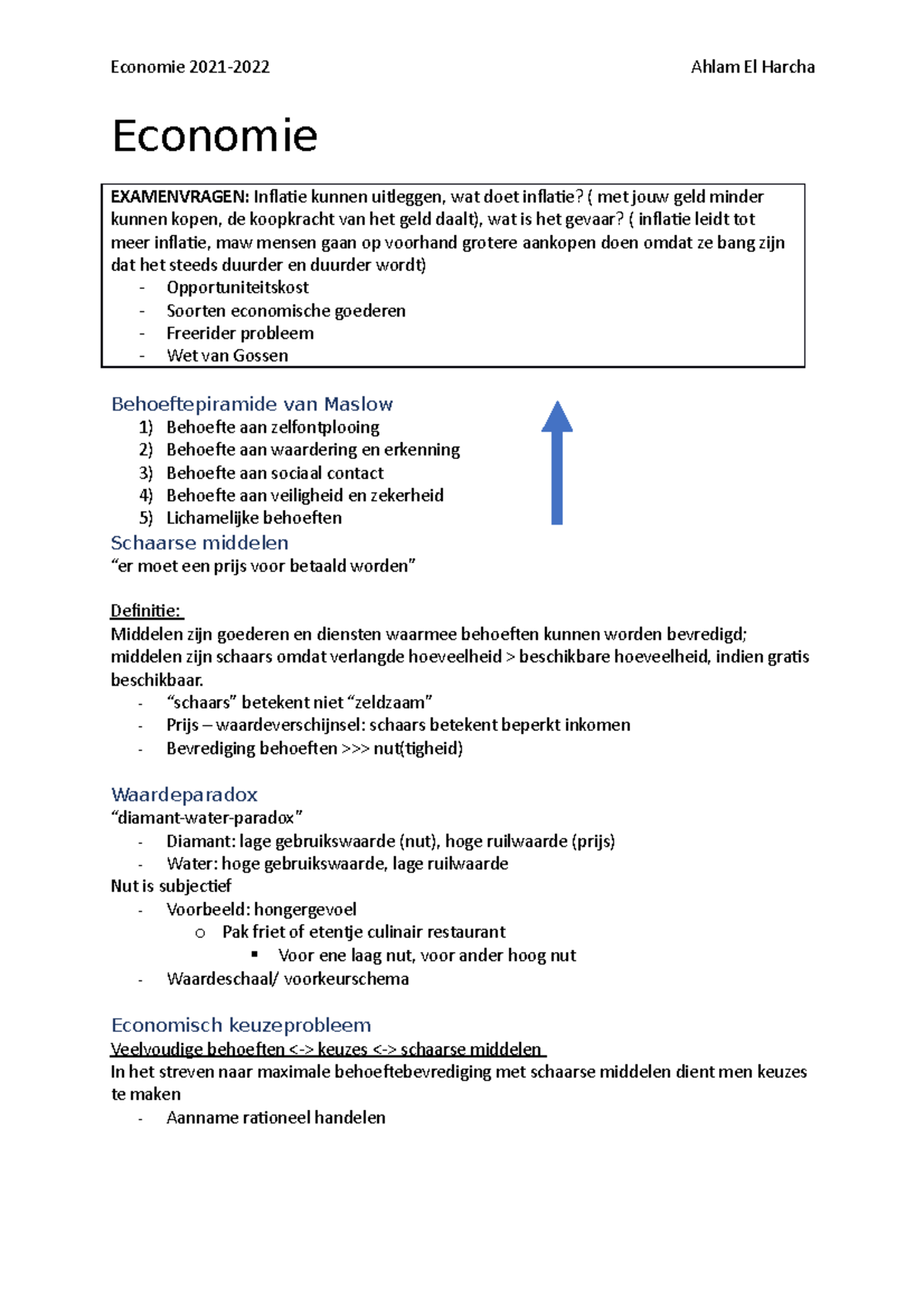 Economie Een Samenvatting Voor Het Examen Thomas More Mechelen