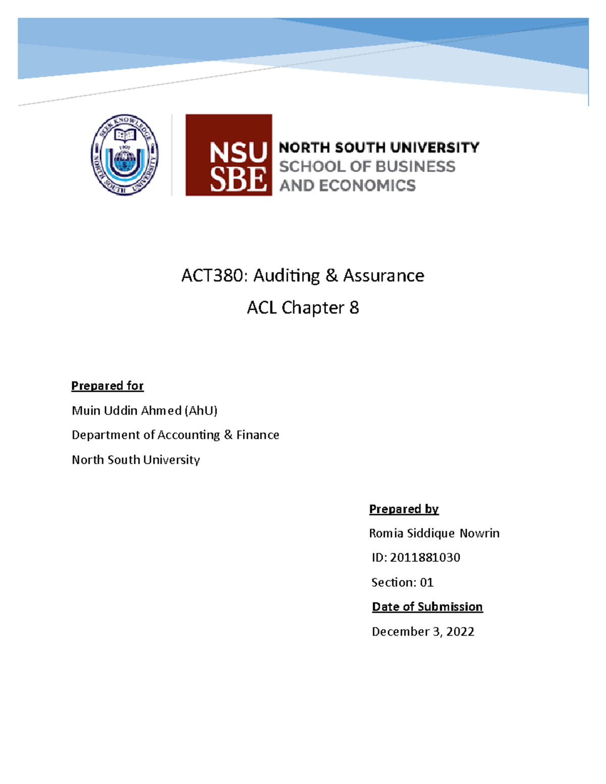 ACT380 ACL Chapter 8 - Audit Software Assignment - ACT380: Auditing ...