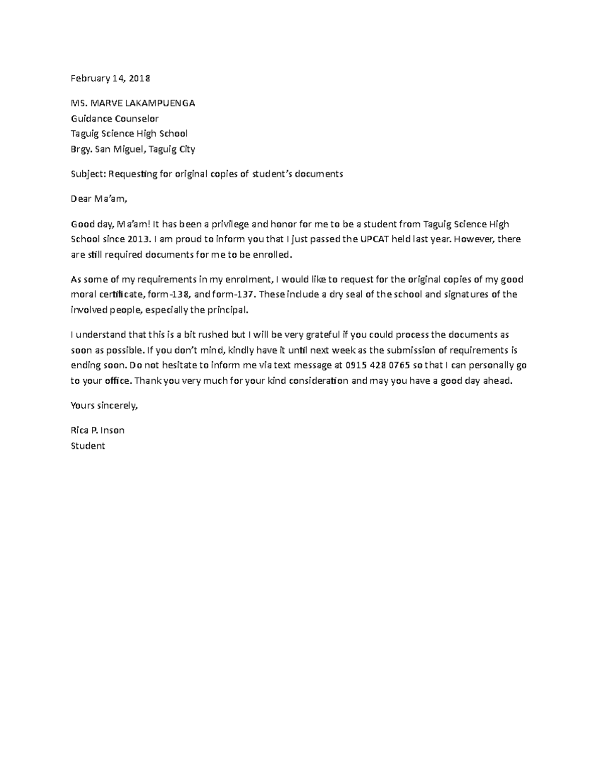 Letter Of Request Fsdfsf February 14 2018 MS MARVE LAKAMPUENGA