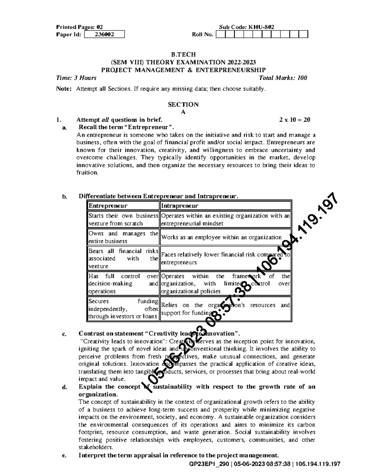 University QP PME 2022-23Even Sem Solution - 236002 Printed Pages: 02 Sub Code: KHU- Paper Id ...