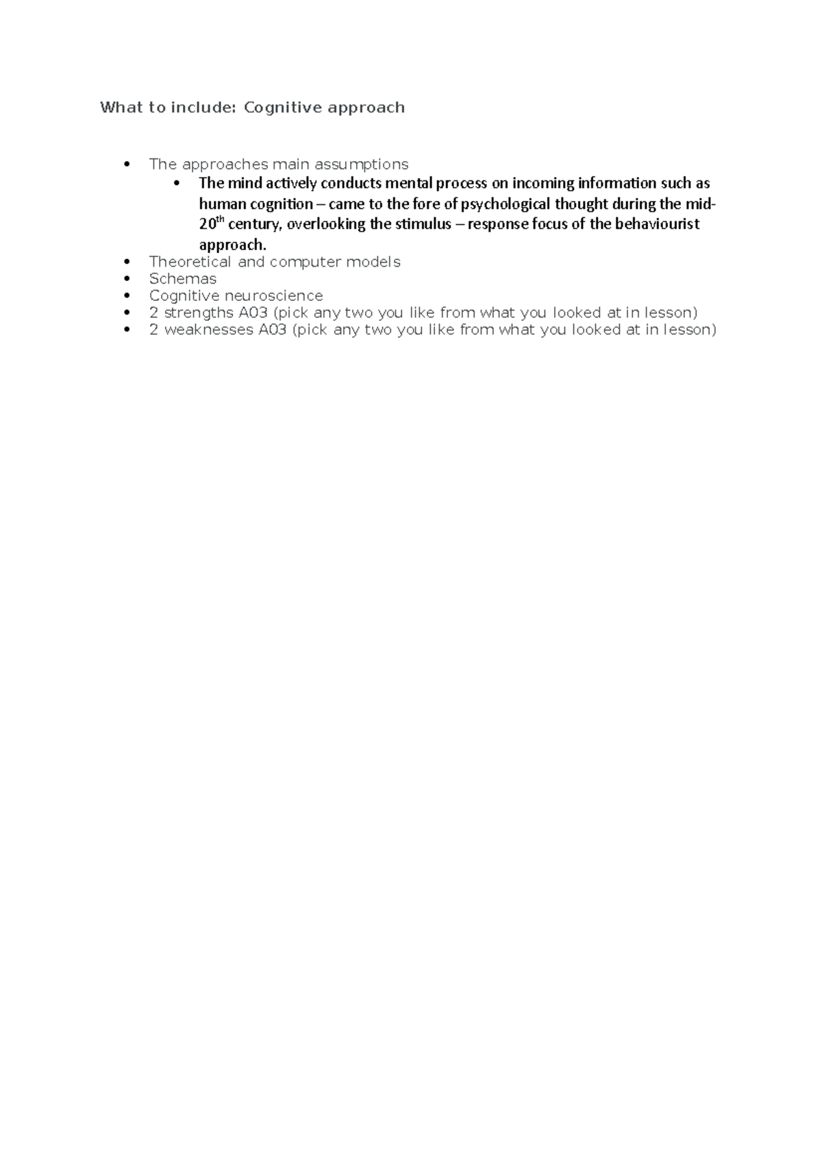 Cognitive Approach Mind Map - What to include: Cognitive approach The ...