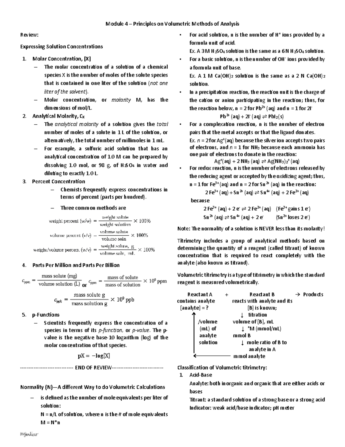 Module 4 - Principles of Volumetric Methods of Analysis - Module 4 ...