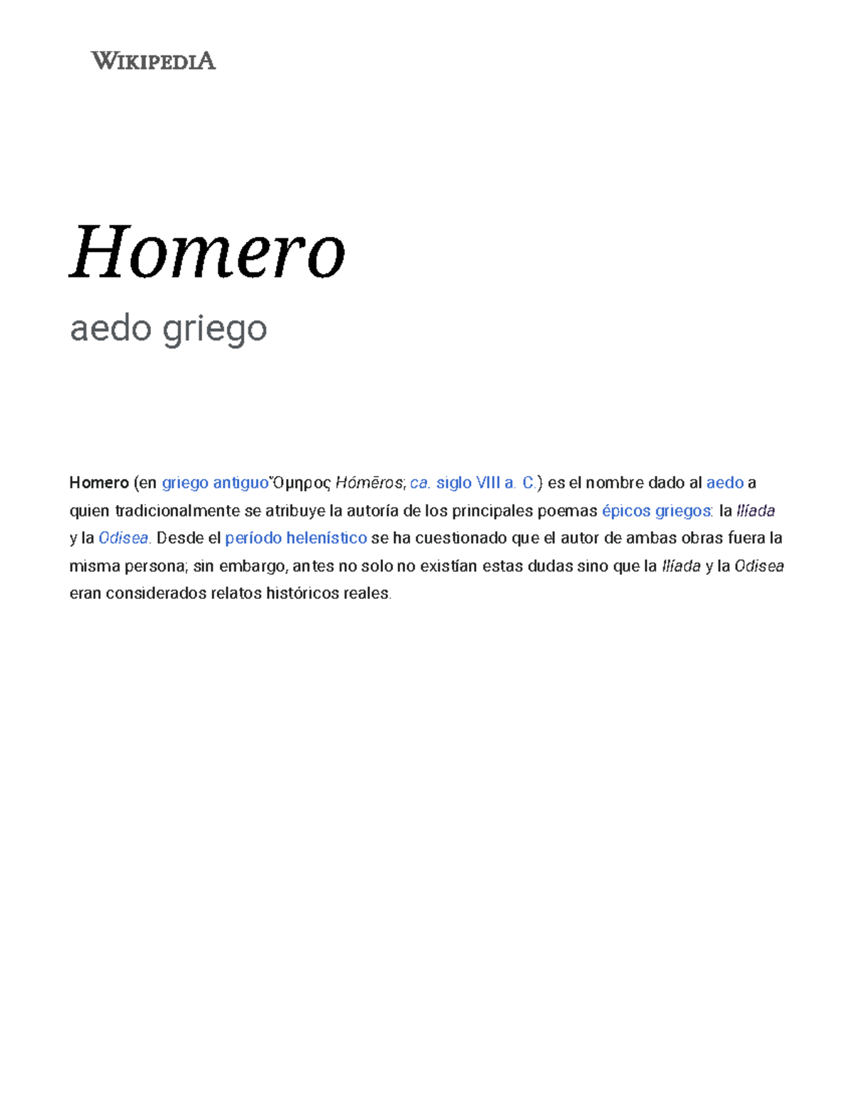 Homero - Wikipedia, la enciclopedia libre - Homero aedo griego Homero ...