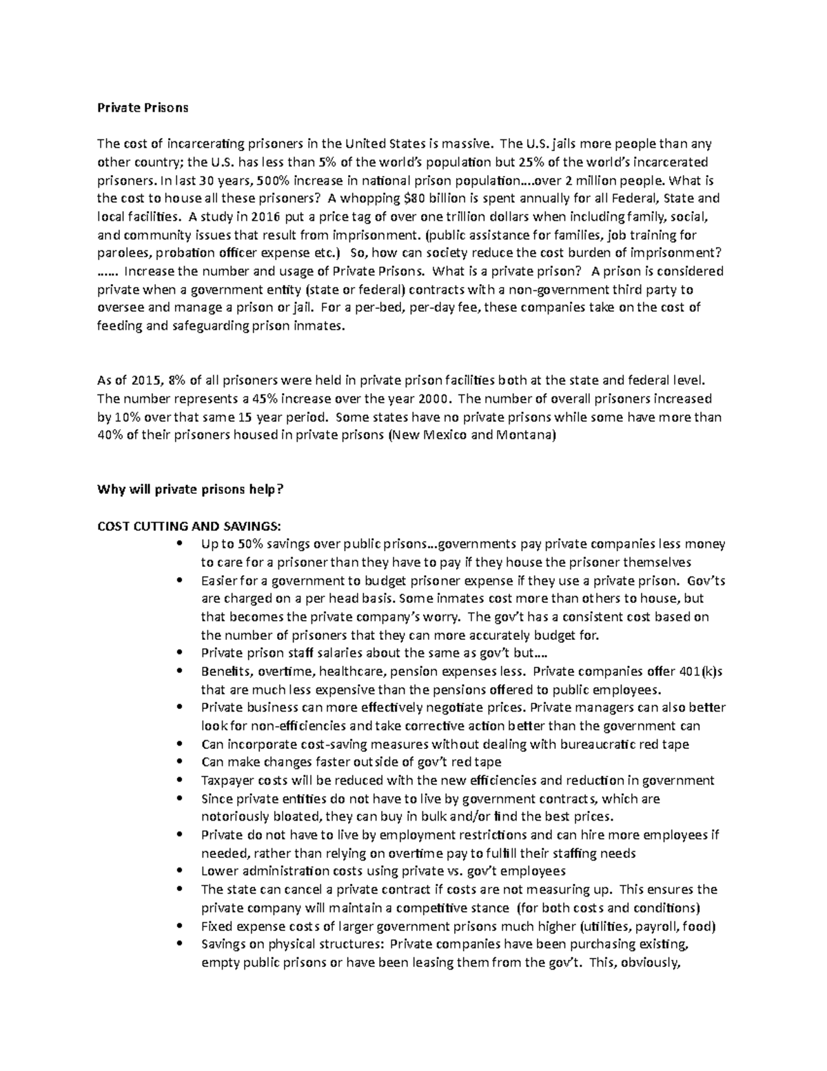 College Logic Private Prisons - Private Prisons The cost of ...