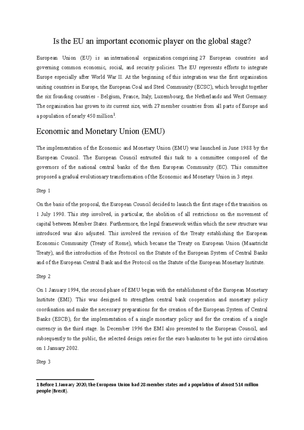 Position-paper - Is the EU an important economic player on the global ...