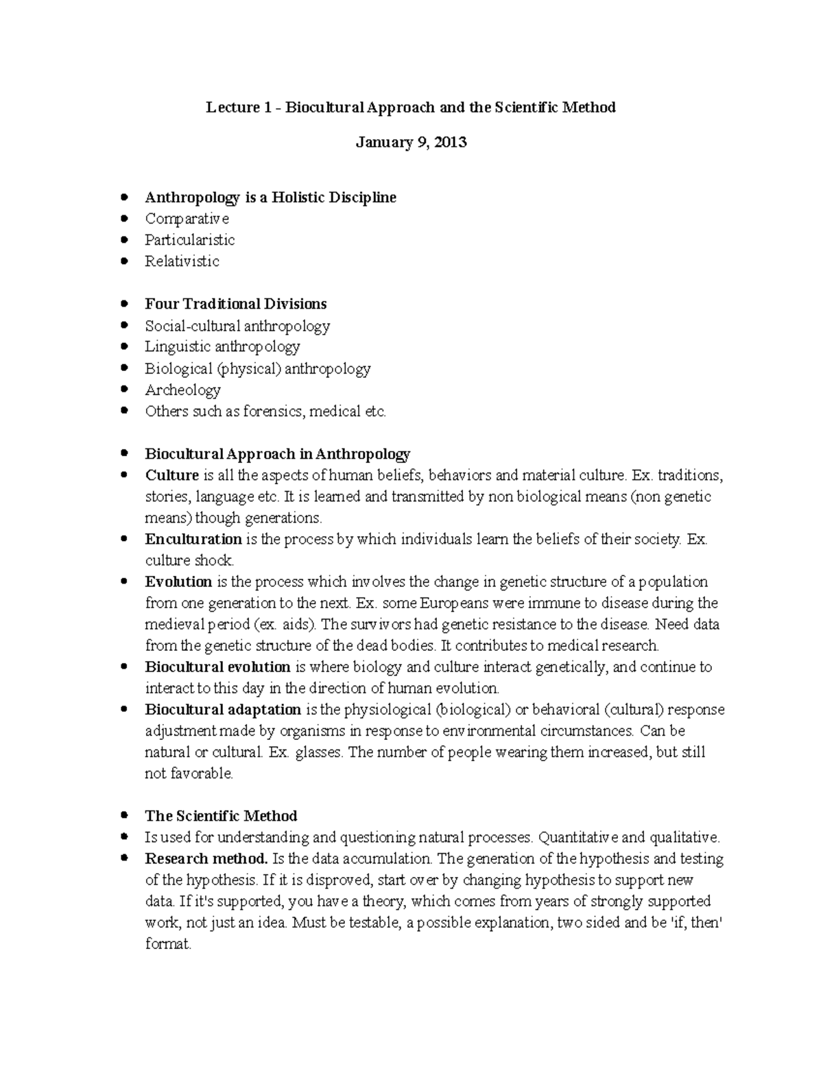 Lecture 1 - Biocultural Approach and the Scientific Method ...