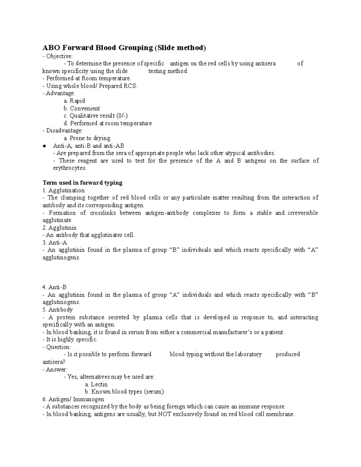 ABO Forward Blood Grouping (Slide method) - ABO Forward Blood Grouping ...