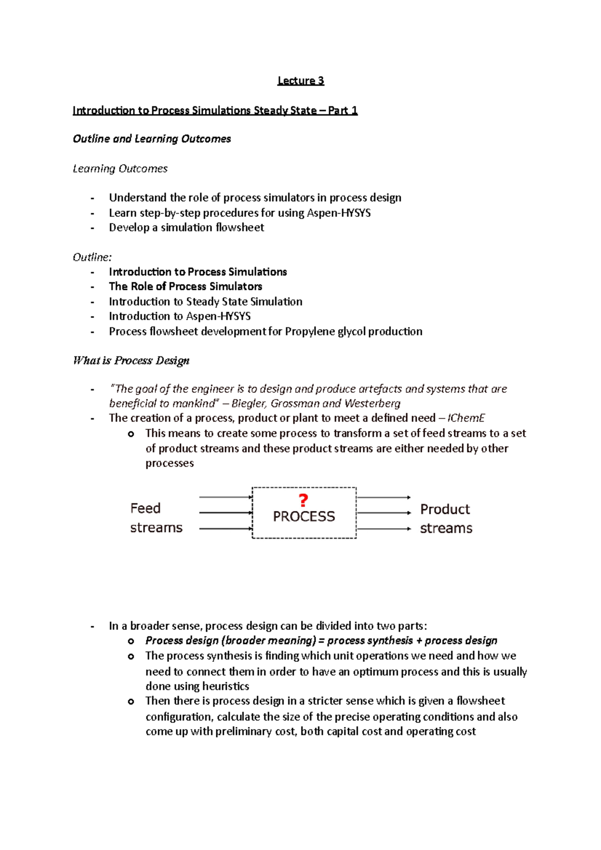 Lecture 3 - Introduction to Process Simulations Steady State - , the ...