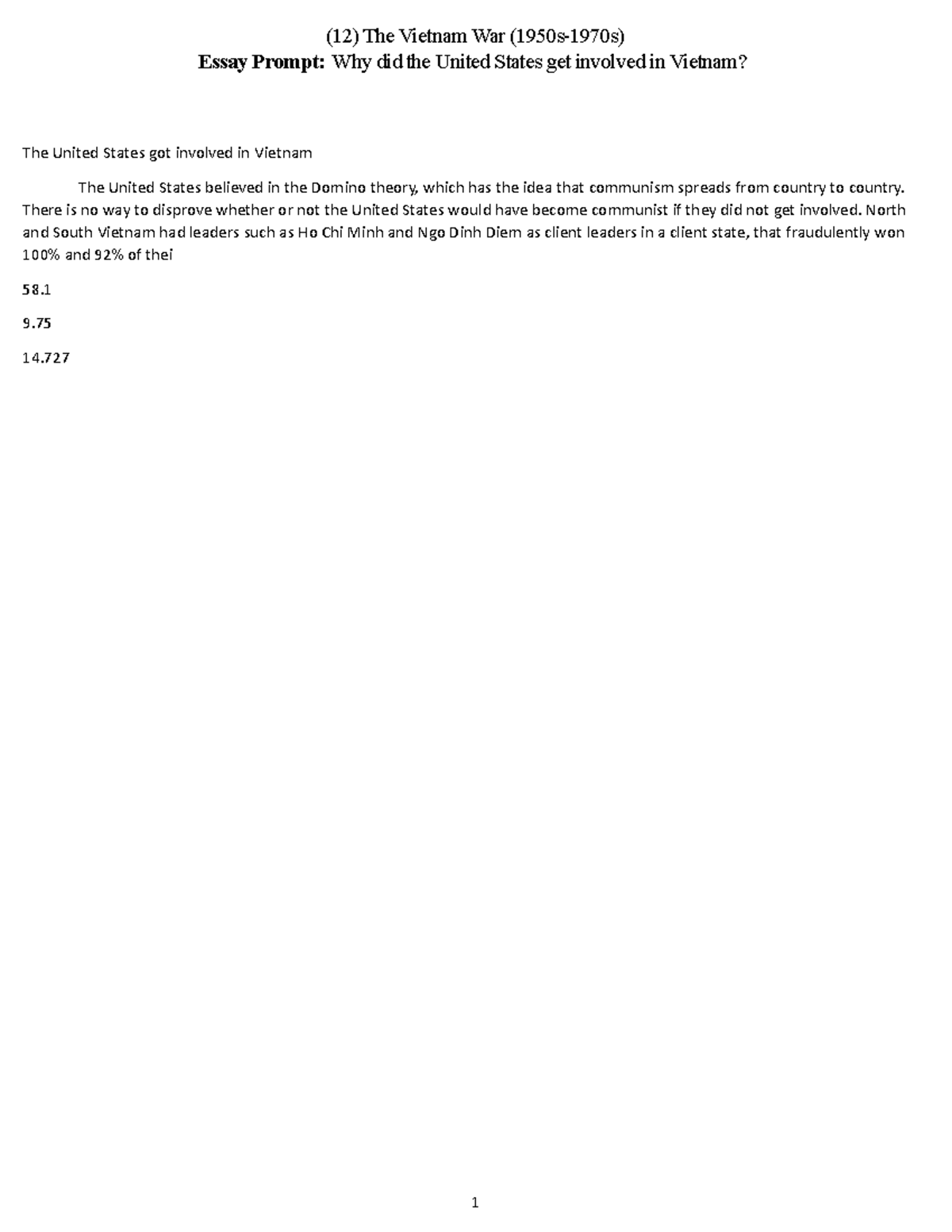 (12) The Vietnam War Lecture Outline - (12) The Vietnam War (1950s ...