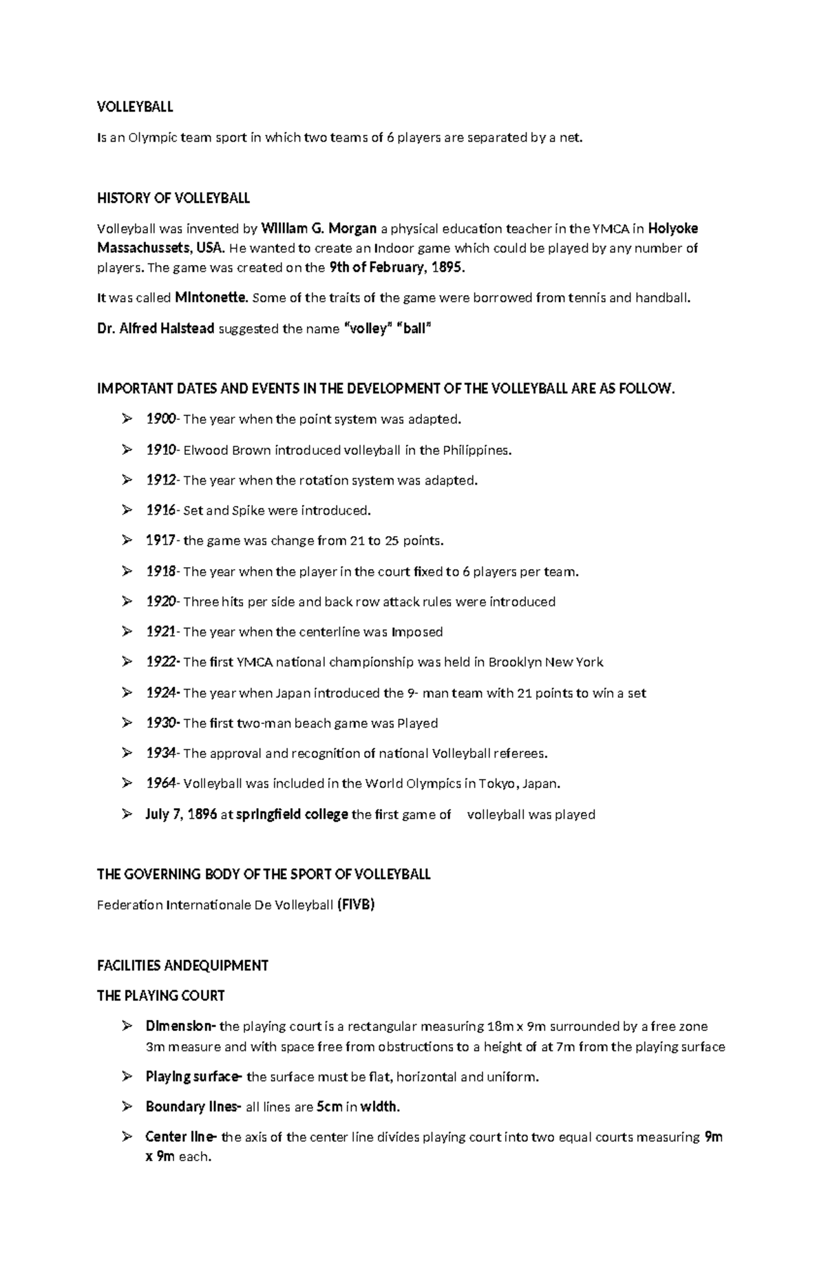 Volleyball- Handouts - VOLLEYBALL Is an Olympic team sport in which two ...