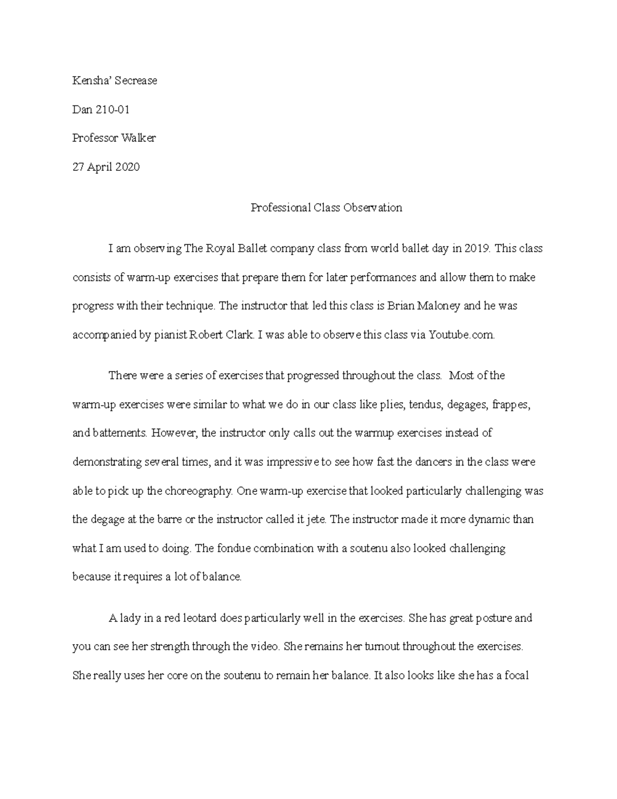 Professional Class Observation Dan210 01 Kensha Secrease - Kensha’ Secrease Dan 210- Professor ...