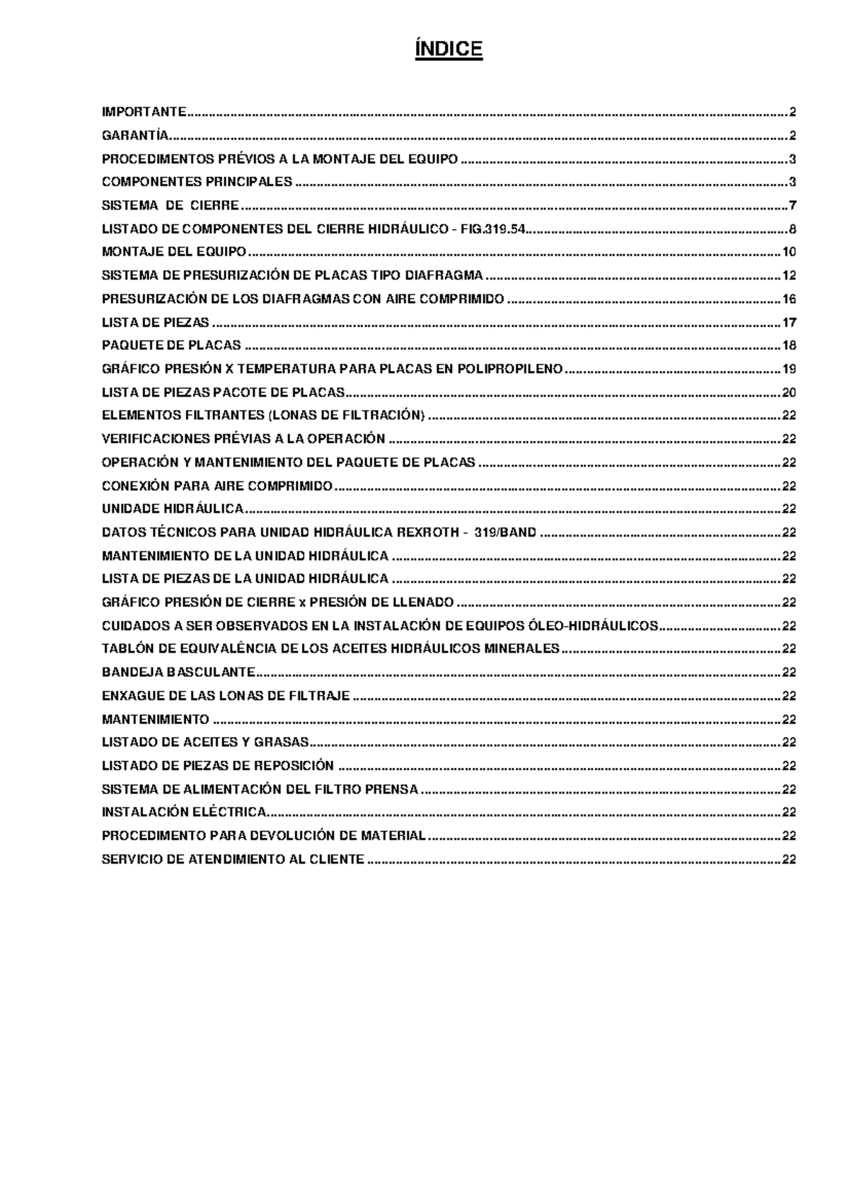 Manual de Usuario Filtro Prensa ANDRITZ - ÍNDICE IMPORTANTE ...