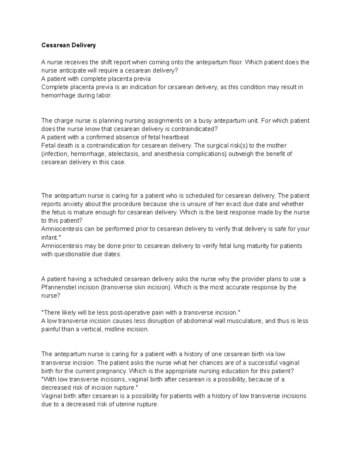 Cesarean Delivery - Notes and questions from book. - Cesarean Delivery ...