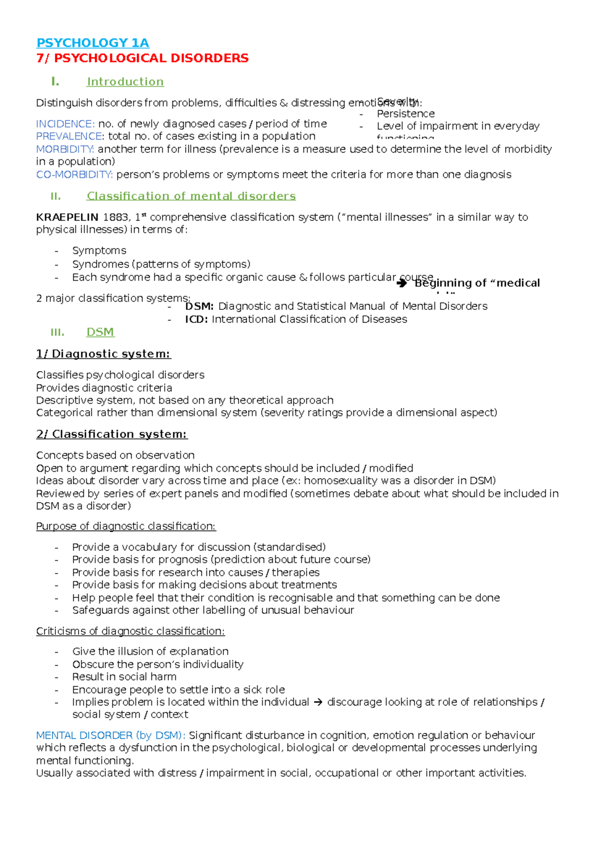 7. Psychological Disorders - PSYCHOLOGY 1A PSYCHOLOGICAL DISORDERS I ...