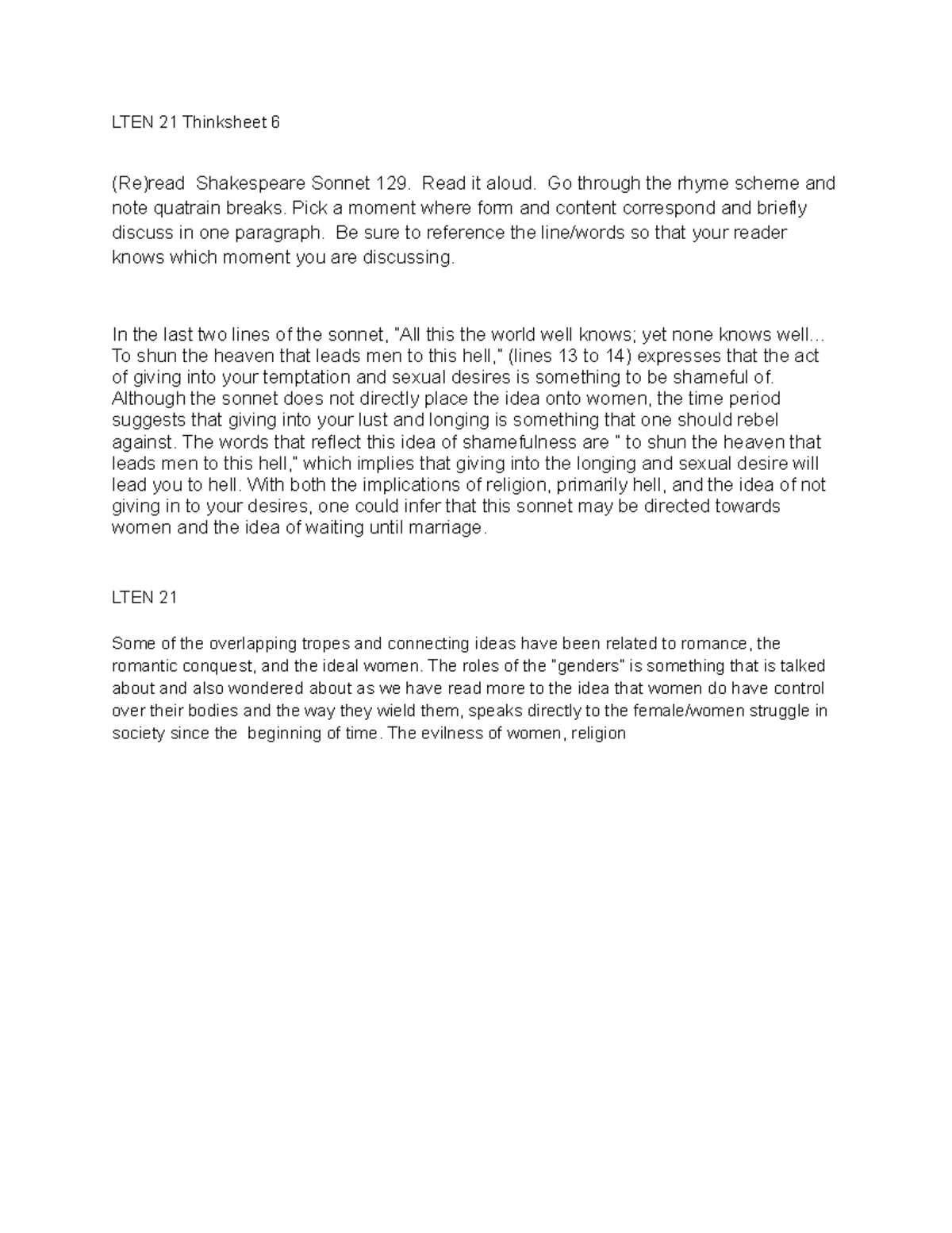 LTEN 21 Thinksheet 6 - Professor Lisa Lampert-Weissig - LTEN 21 ...