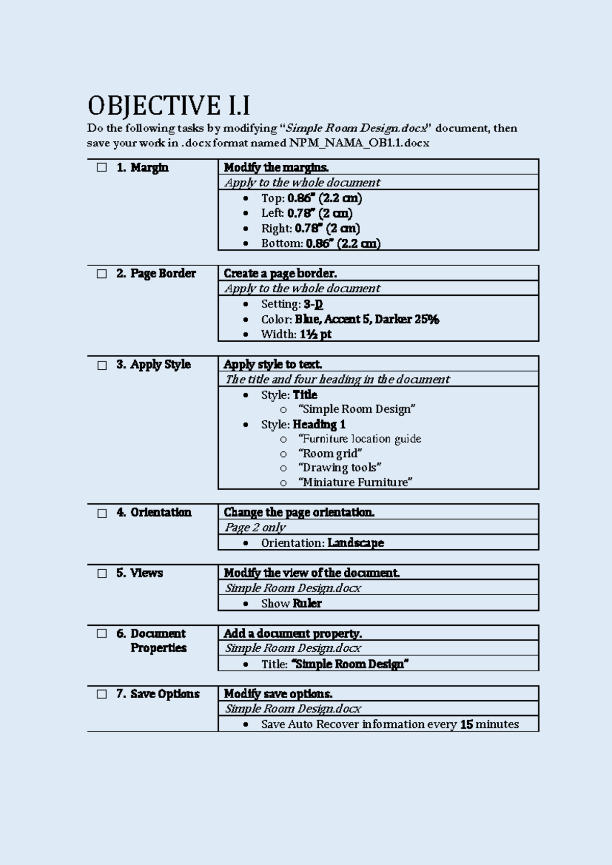 [Tasks] Objective 1.1 - Simple Room Design - OBJECTIVE I Do the ...