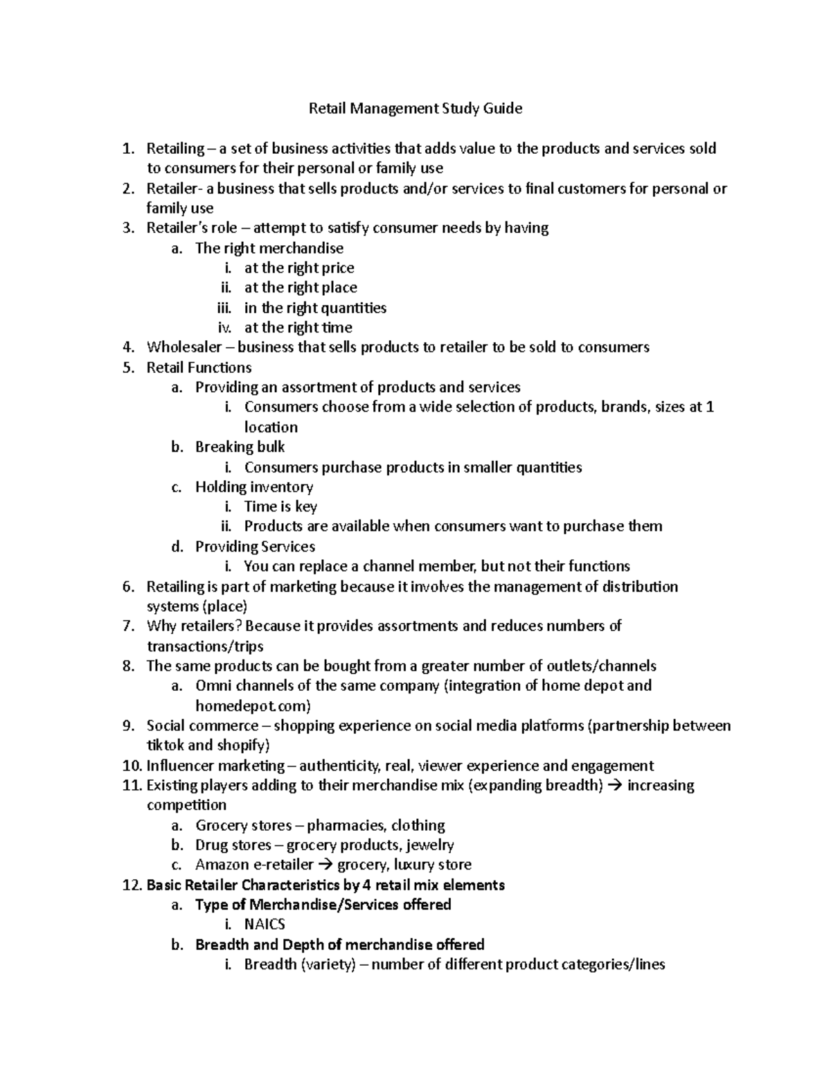Retail Management Study Guide - Retail Management Study Guide Retailing ...