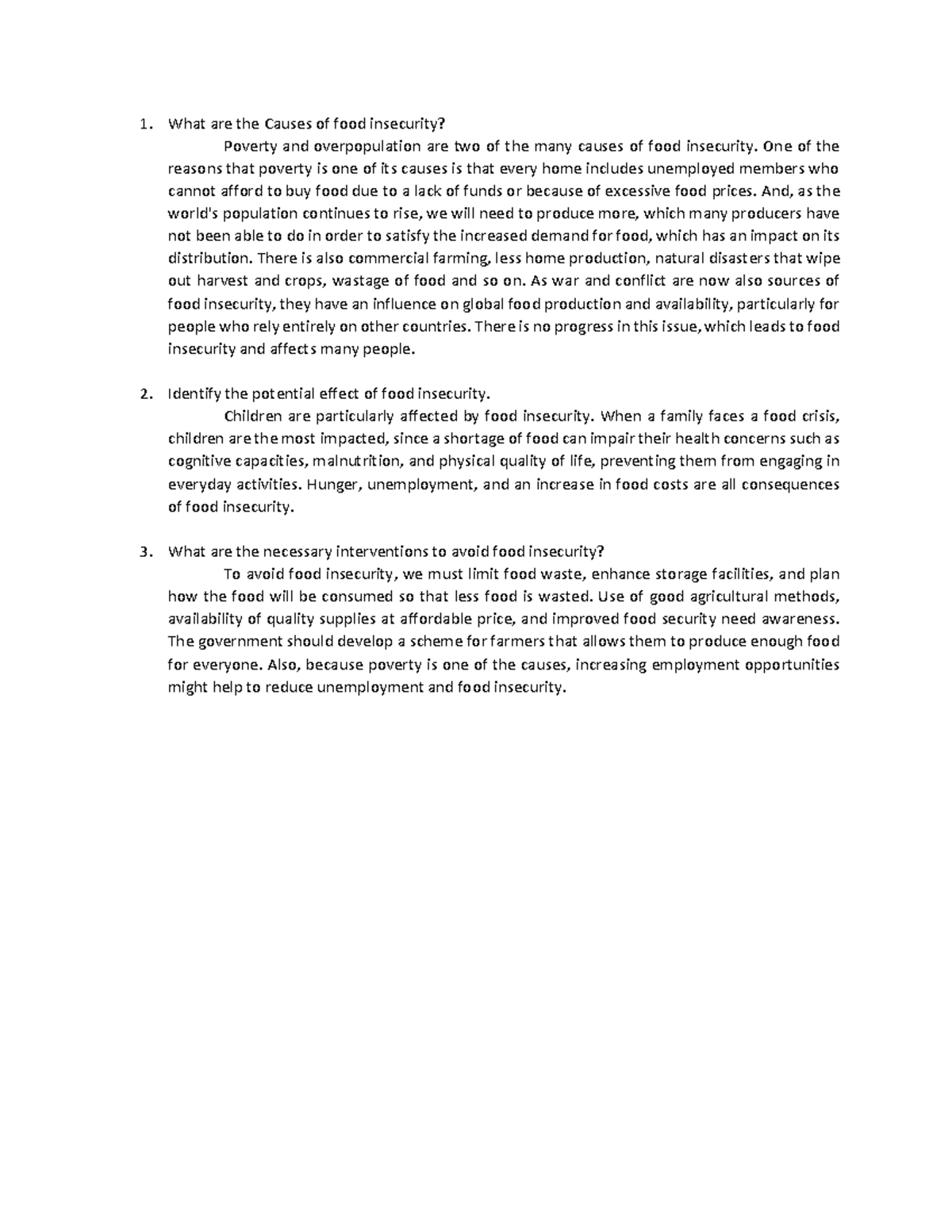 Food insecurity - One of the reasons that poverty is one of its causes ...