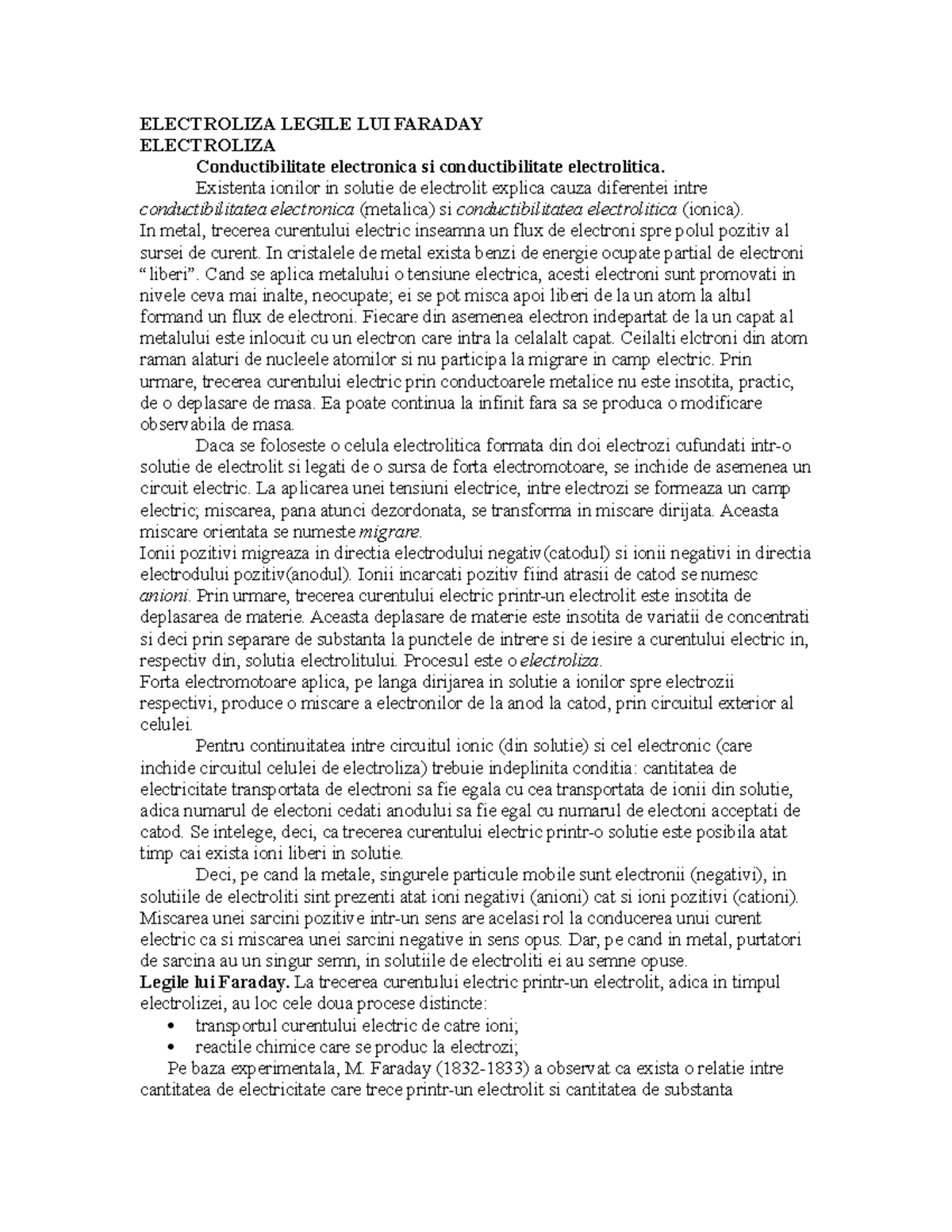 Electroliza Legile LUI Faraday - ELECTROLIZA LEGILE LUI FARADAY ...