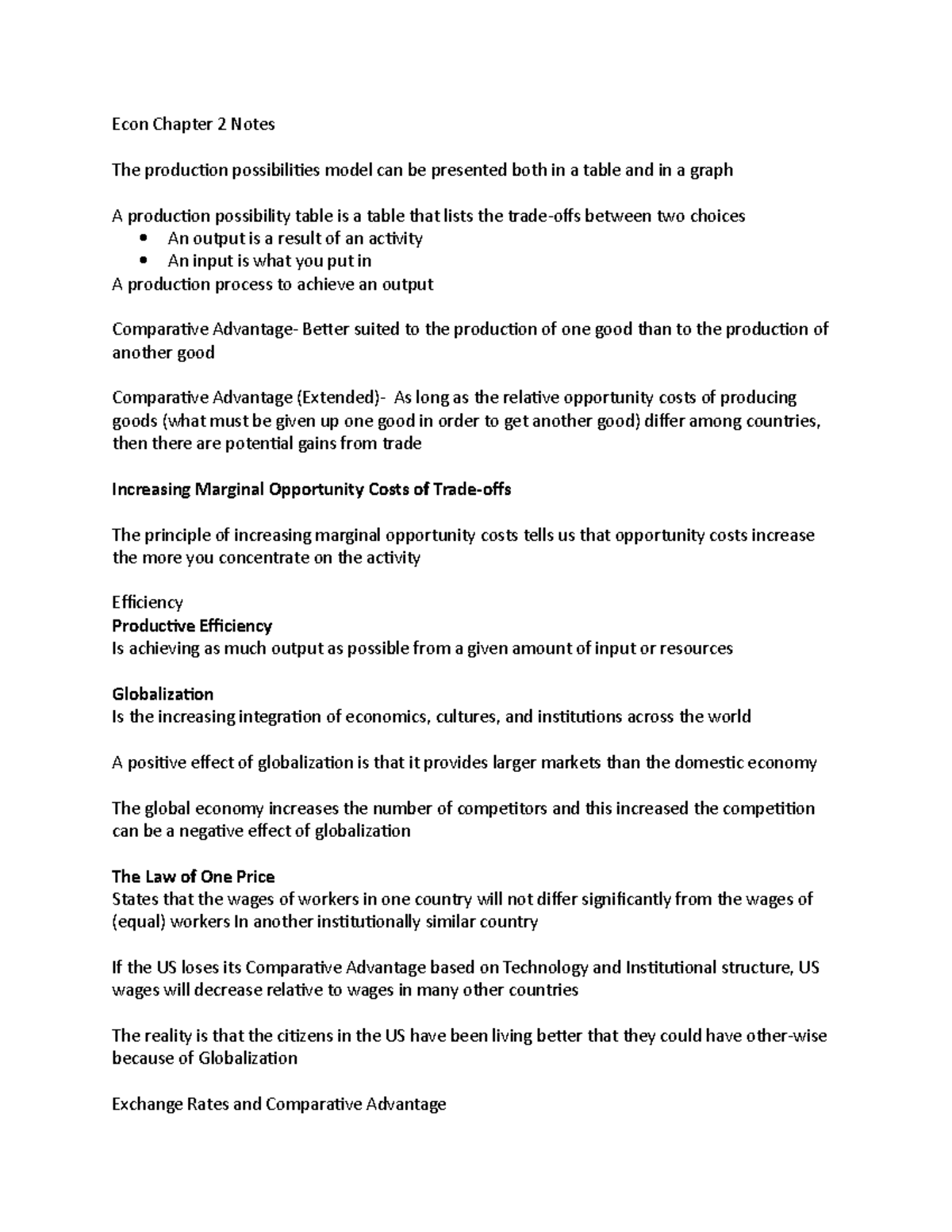 Econ Chapter 2 Notes - Econ Chapter 2 Notes The production ...
