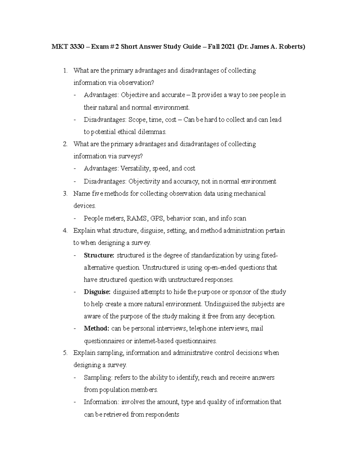 Exam # 2 study guide Fall 2021 - MKT 3330 – Exam # 2 Short Answer Study ...