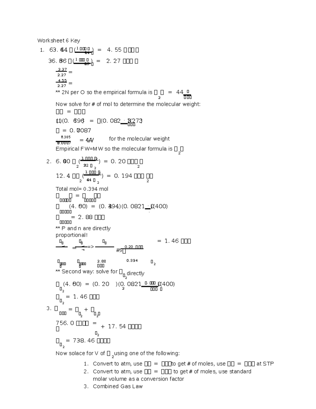 Worksheet 6- KEY S23 - Practice problem answers - Worksheet 6 Key 1. 63 ...