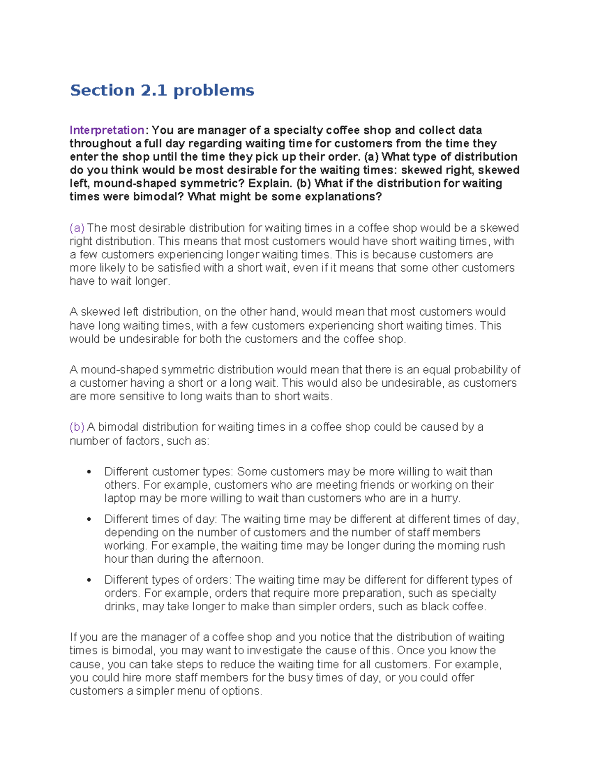 Section 2 - null - Section 2 problems Interpretation: You are manager ...