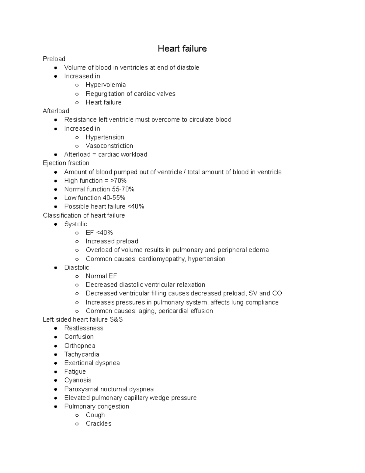 Patho Heart failure - Heart failure Preload Volume of blood in ...