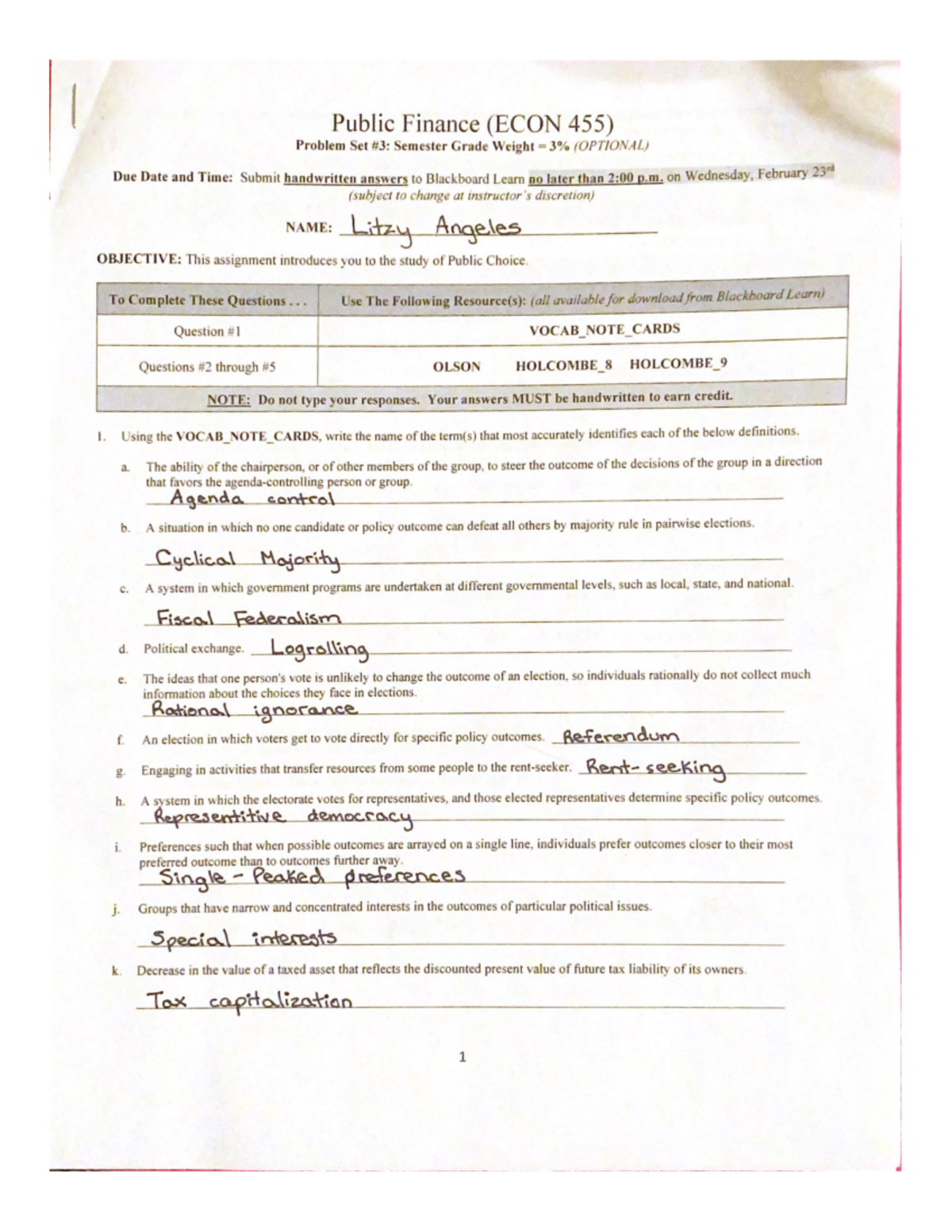 Problem Set 3 Econ 455 Studocu