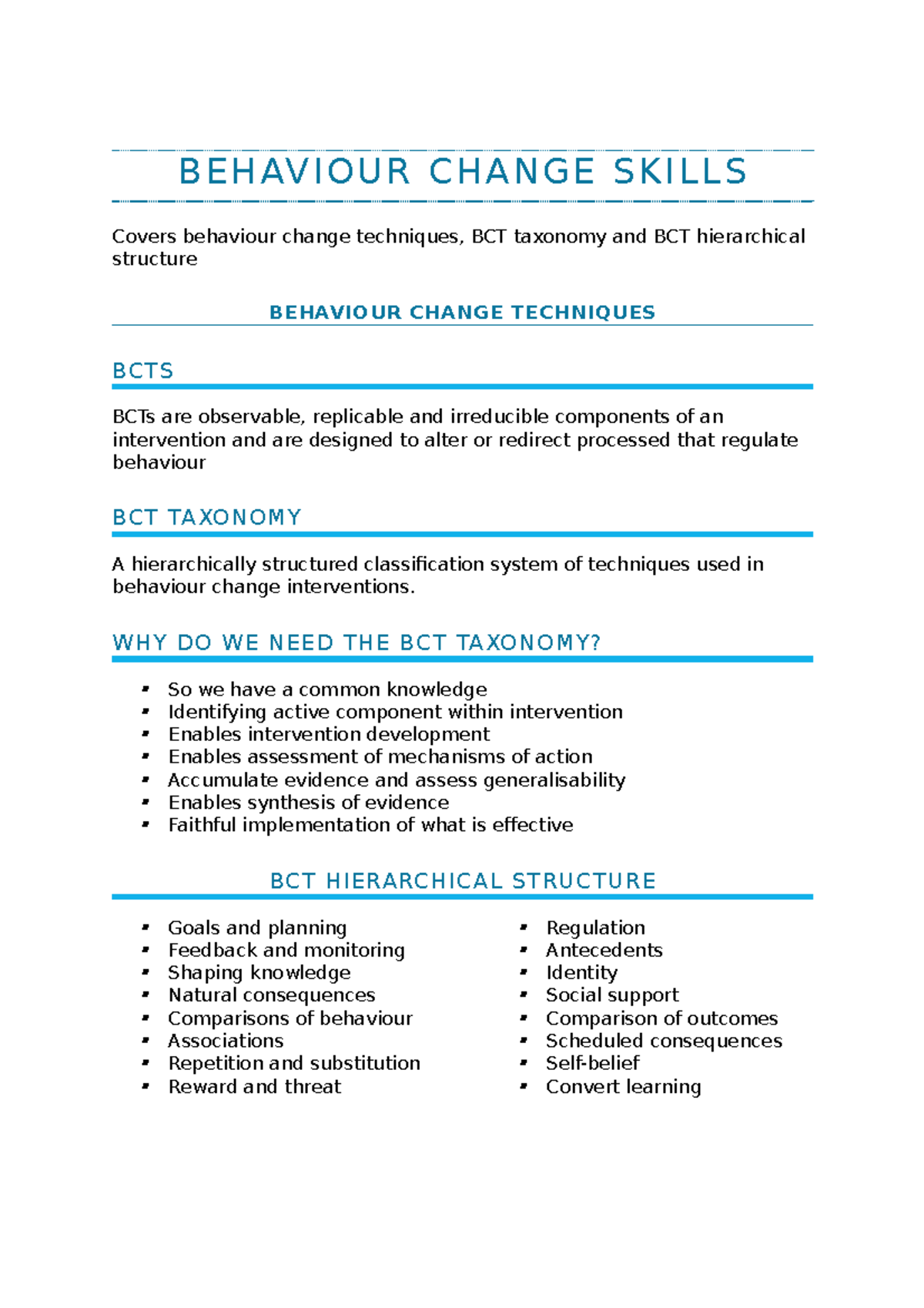Behaviour Change Skills 12 - B E H AV I O U R C H A N G E S K I L L S Covers behaviour change ...