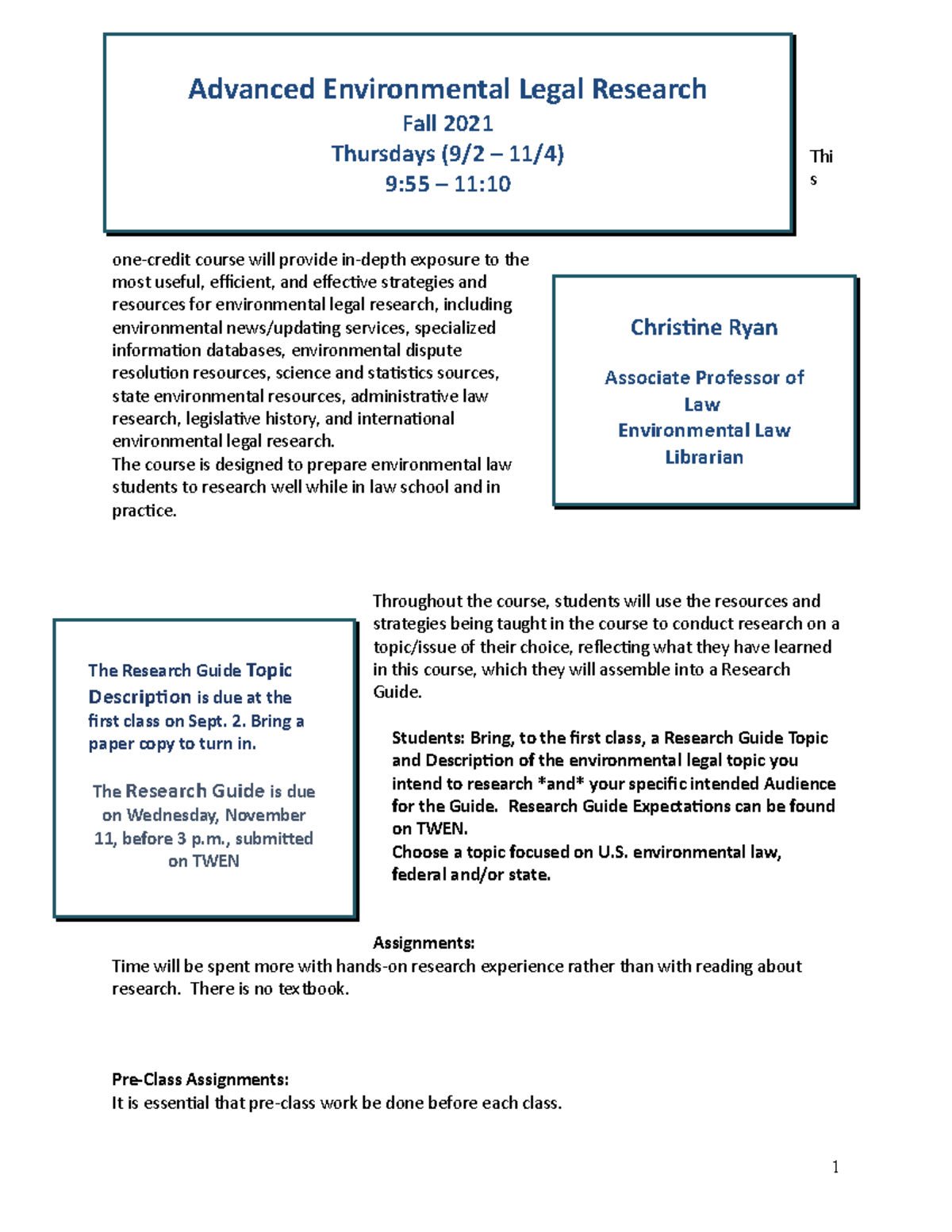 Syllabus Fall 2021 - Thi s one-credit course will provide in-depth ...