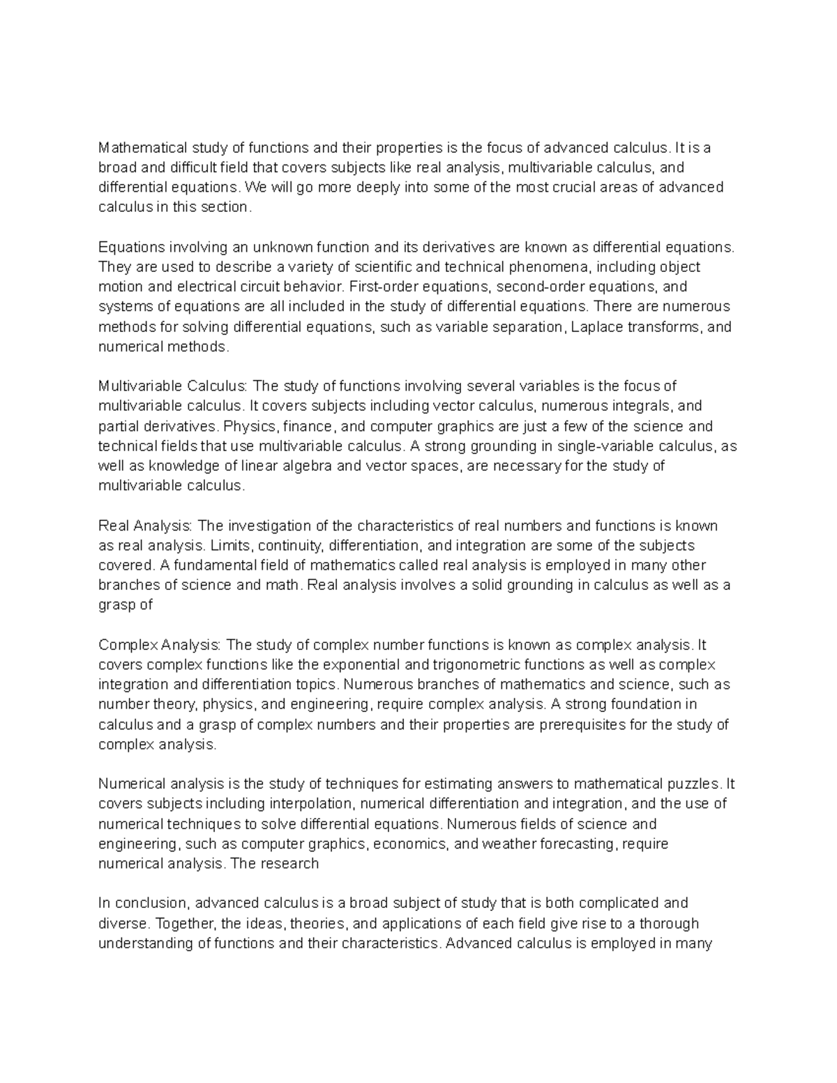 Notes on Advanced Calculus - Mathematical study of functions and their ...