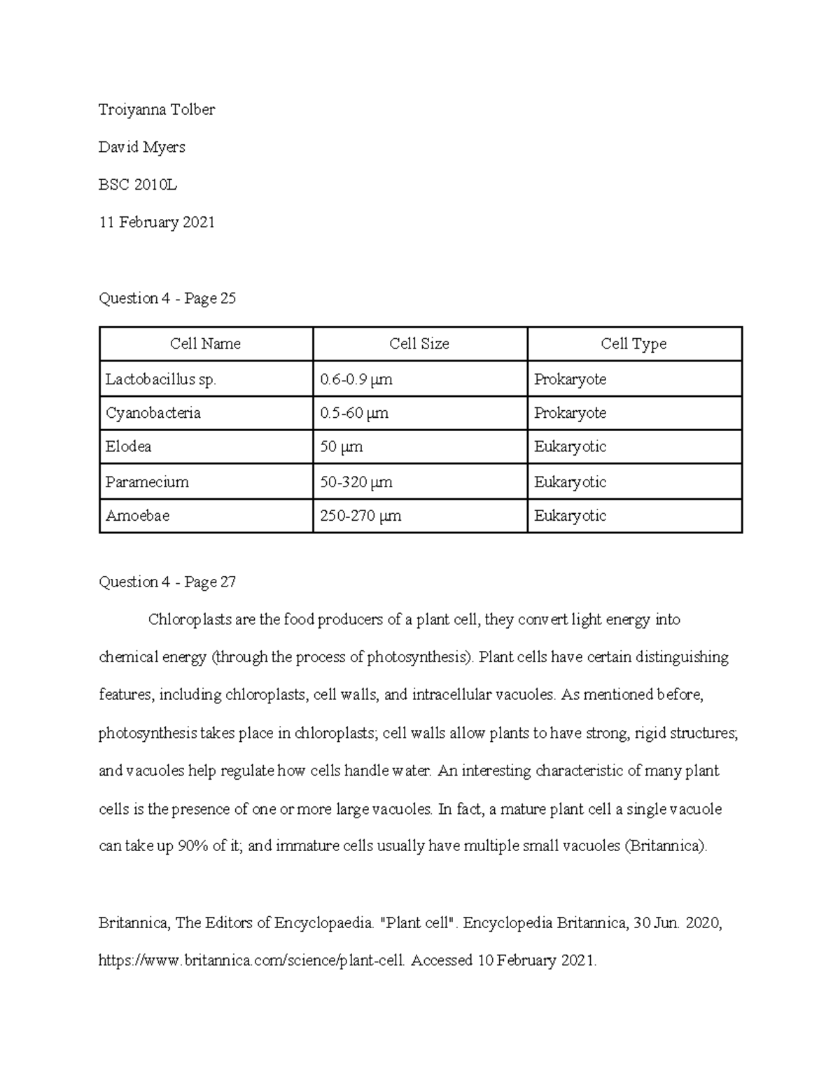 Bio Lab 1 Example Number 2 - Troiyanna Tolber David Myers Bsc 2010l 11