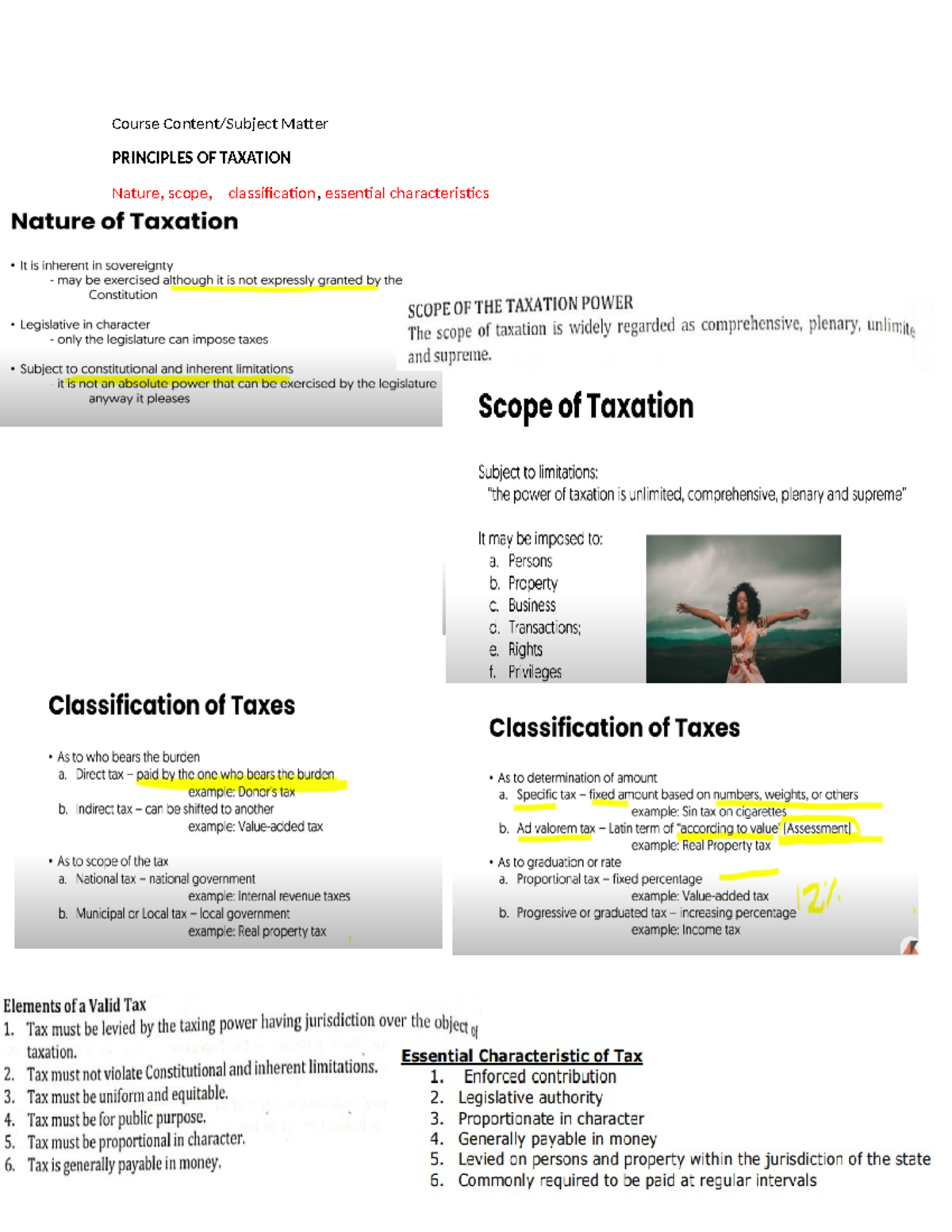 Taxation( Prelims Coverage) - Course Content/Subject Matter PRINCIPLES ...