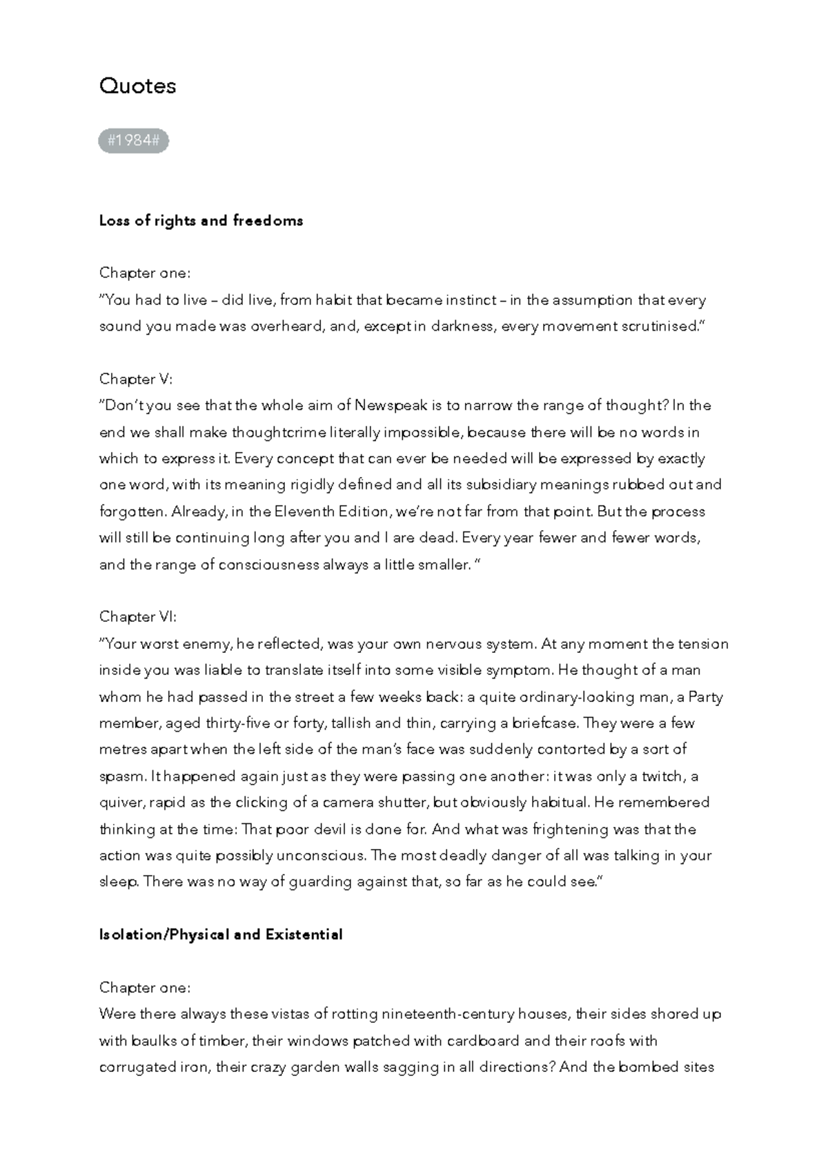 1984 Quotes Summary - Quotes # 1984 Loss of rights and freedoms Chapter ...