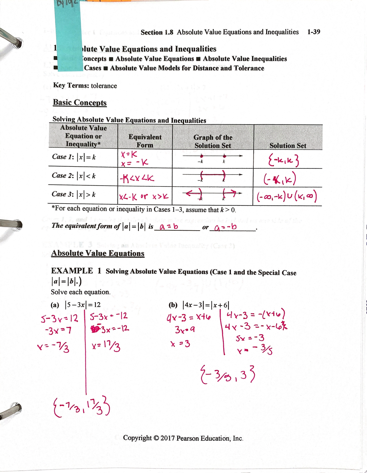 Precal 1 - Section 1 Absolute Value Equations and Inequalities 1 lute ...