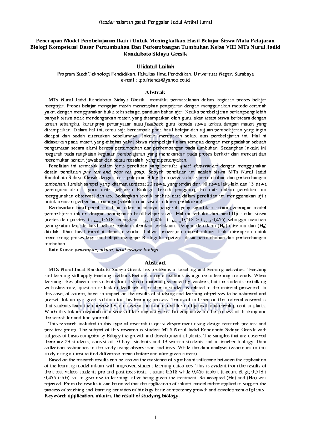 Penerapan Model Pembelajaran Ikuiri - Header halaman gasal: Penggalan ...