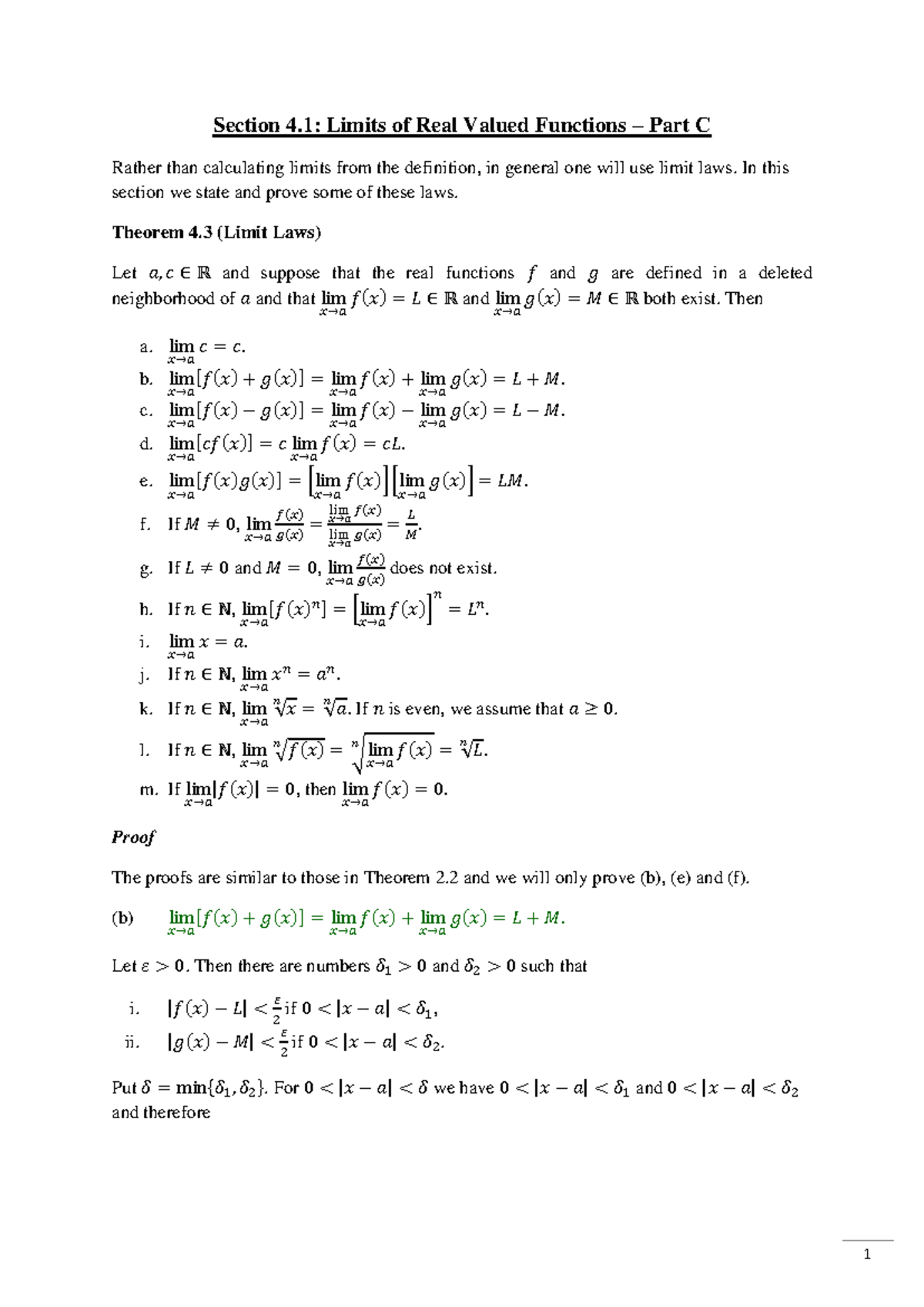 Sec 4.1 Limits of Real Valued Functions - Part C - Section 4 .1: Limits of Real Valued Functions ...