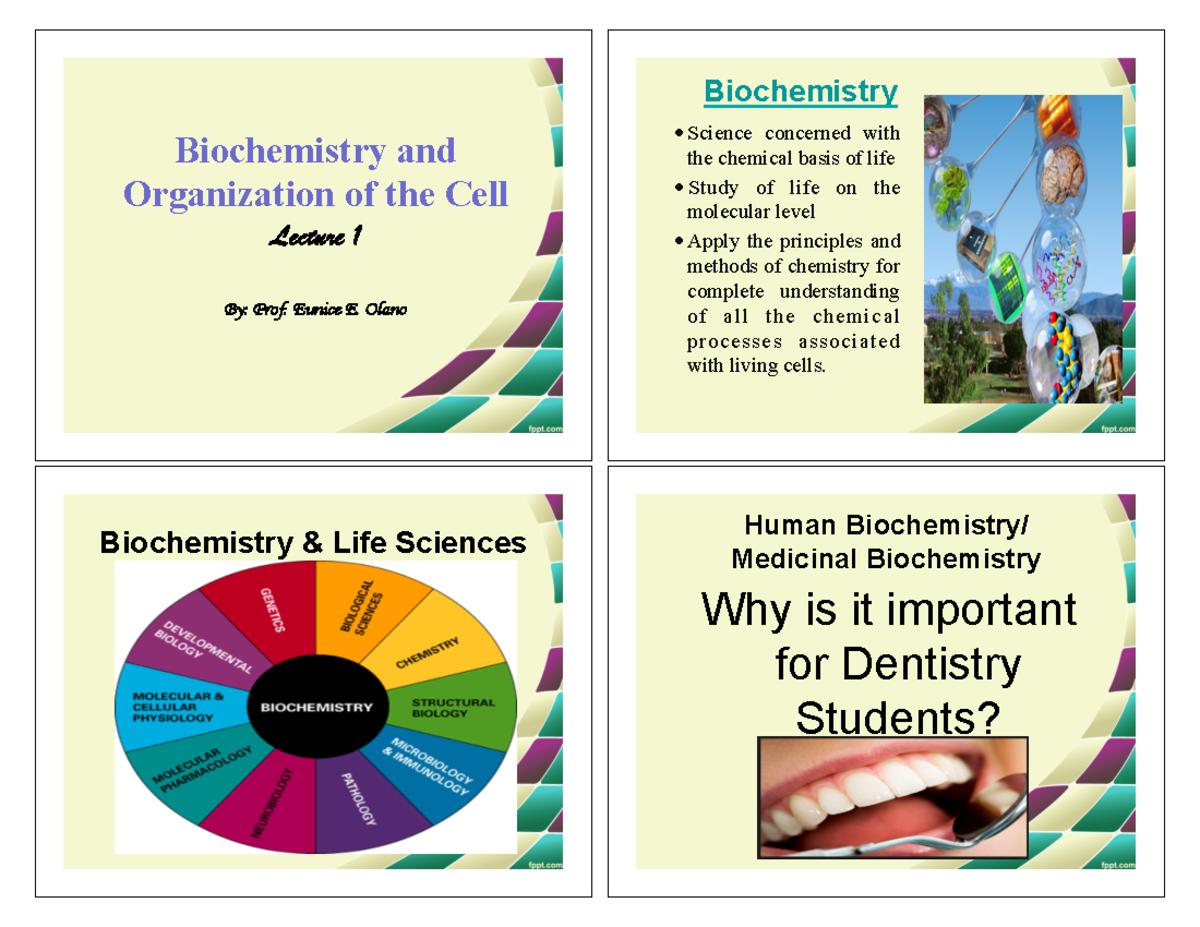 Biochem Lec1 - Biochemistry Biochemistry and Organization of the Cell ...