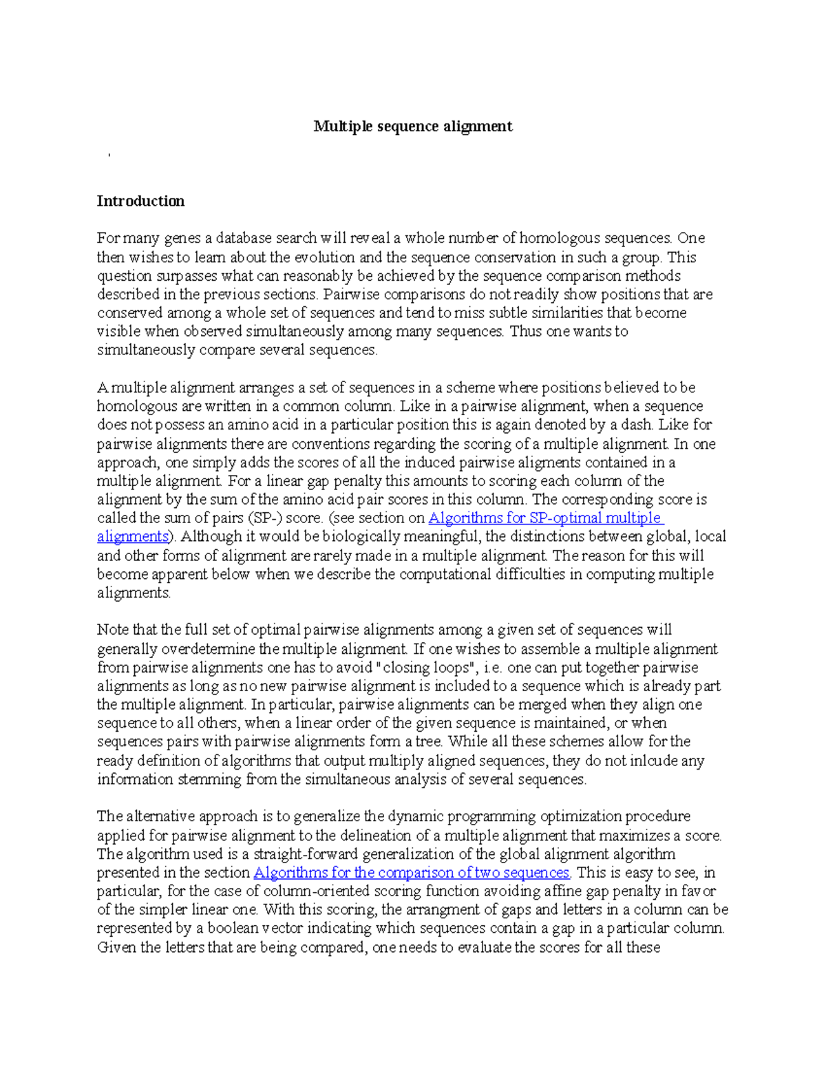 Multiple Sequence Alignment Multiple Sequence Alignment Introduction For Many Genes A Database 4317