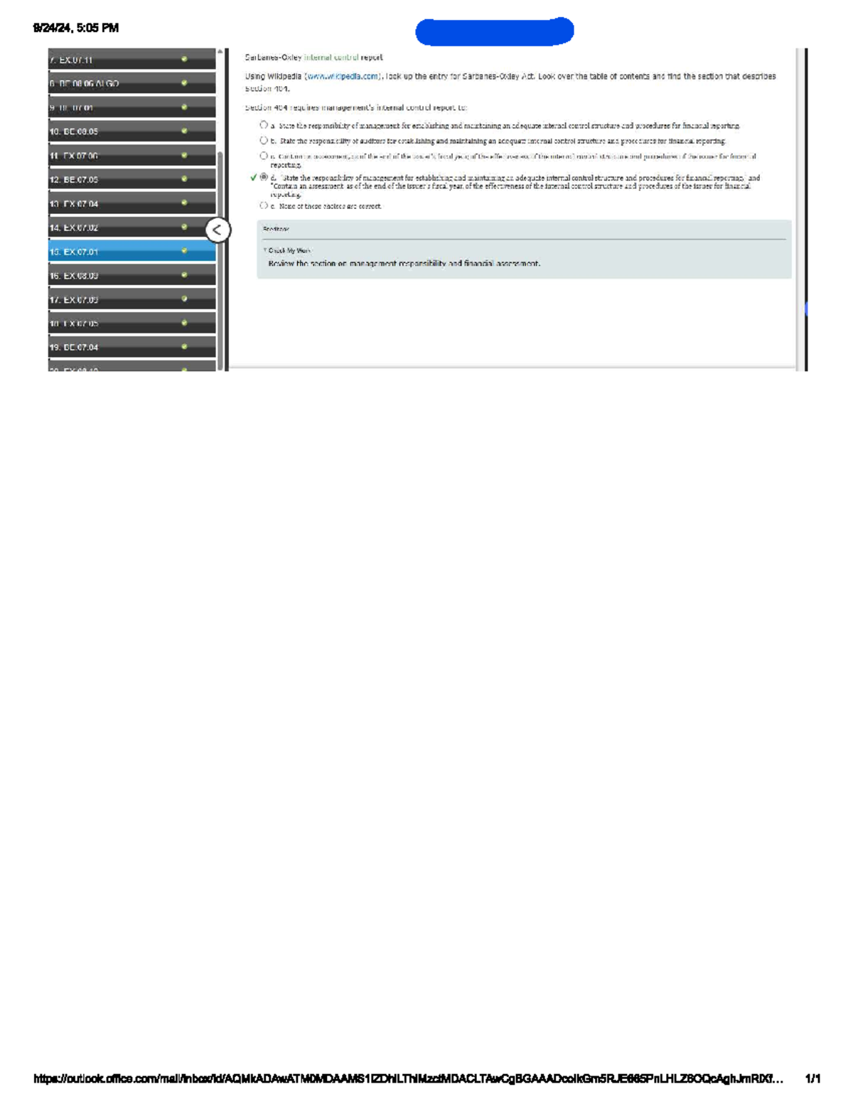 Module 4-2 Problem Set - 5:05 PM 7. EX 07 internal control report Using Wikipedia look up the ...