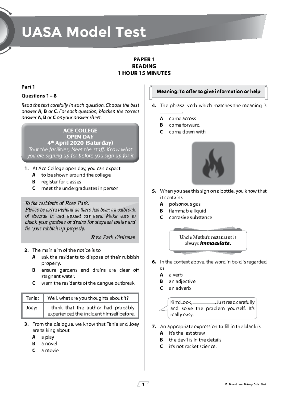 Mid-Year Test - Form 3 Exam paper - Part 1 Questions 1 – 8 Read the ...