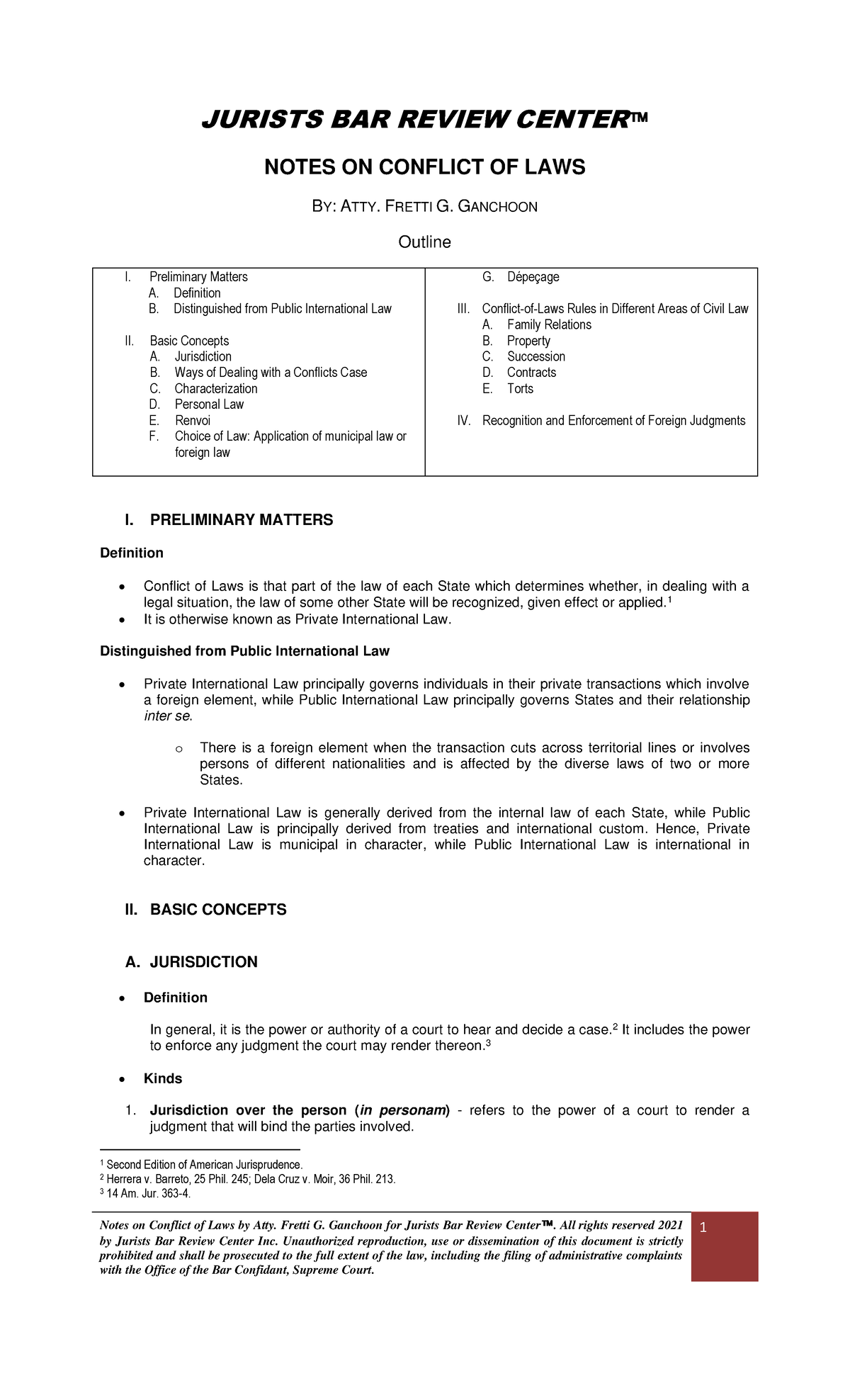 Notes on Conflict of Laws by Prof. Fretti G. Ganchoon - Notes on ...