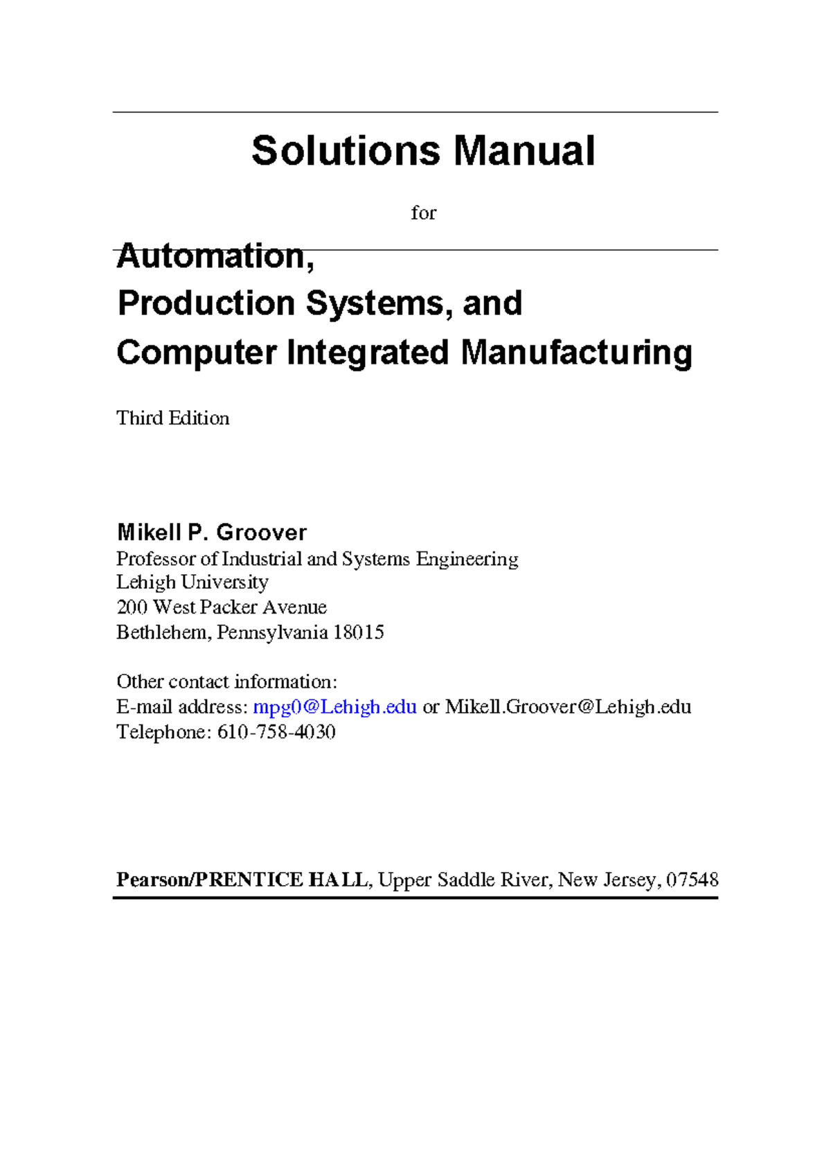 Solution manual- CIM - This is important. - Solutions Manual for Automation, Production Systems ...
