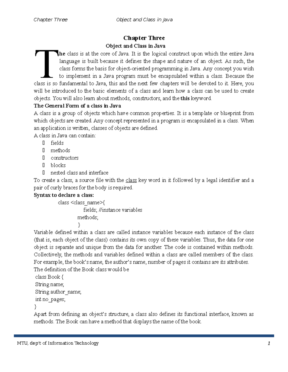 Chapter 3 - this an additional course material for object oriented ...