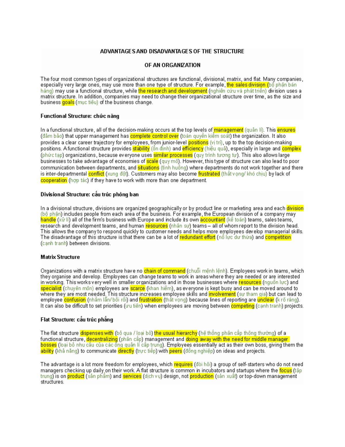 Advantages AND Disadvantages OF THE Structure - ADVANTAGES AND ...