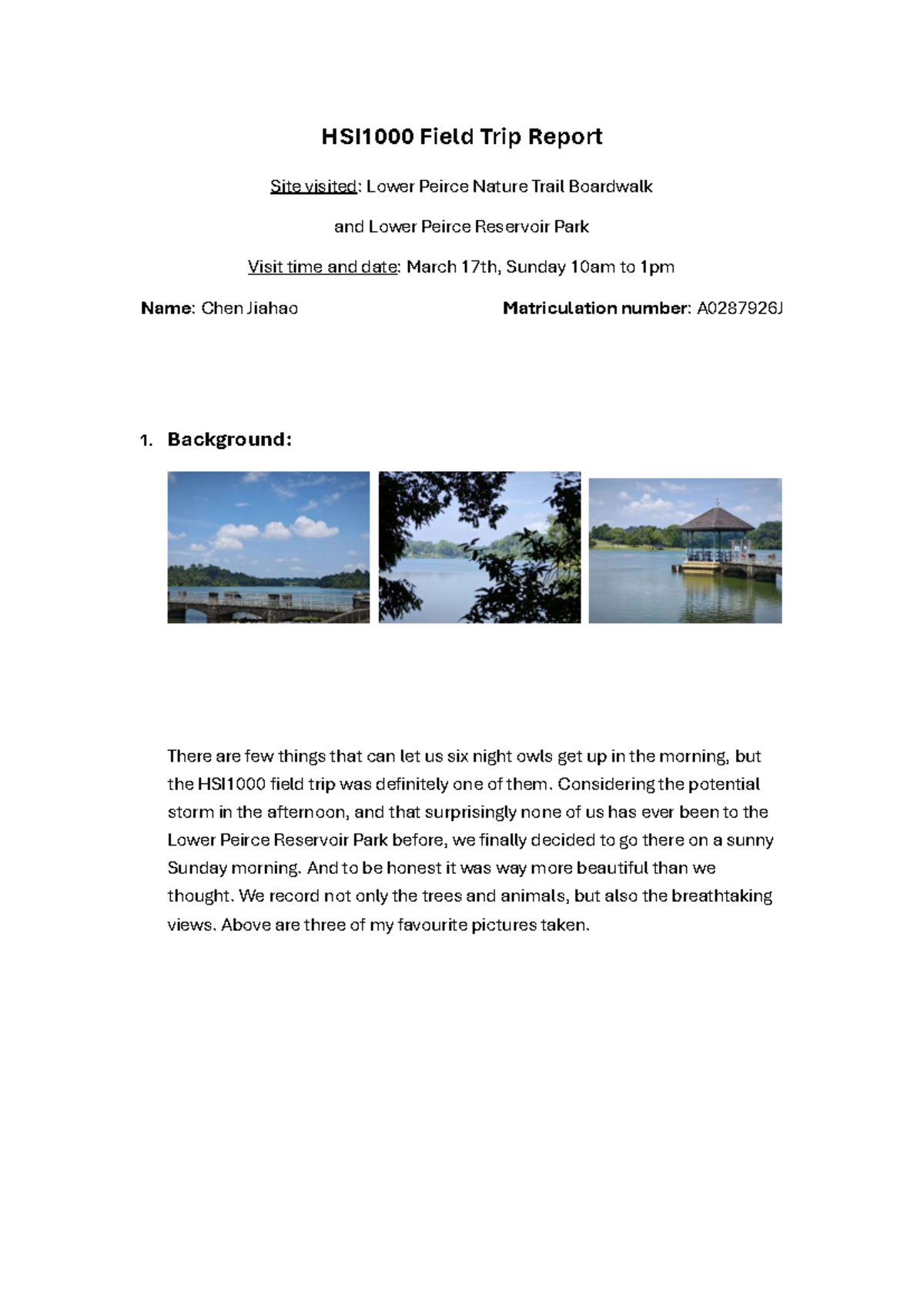 final workshop report - HSI1000 Field Trip Report Site visited: Lower ...