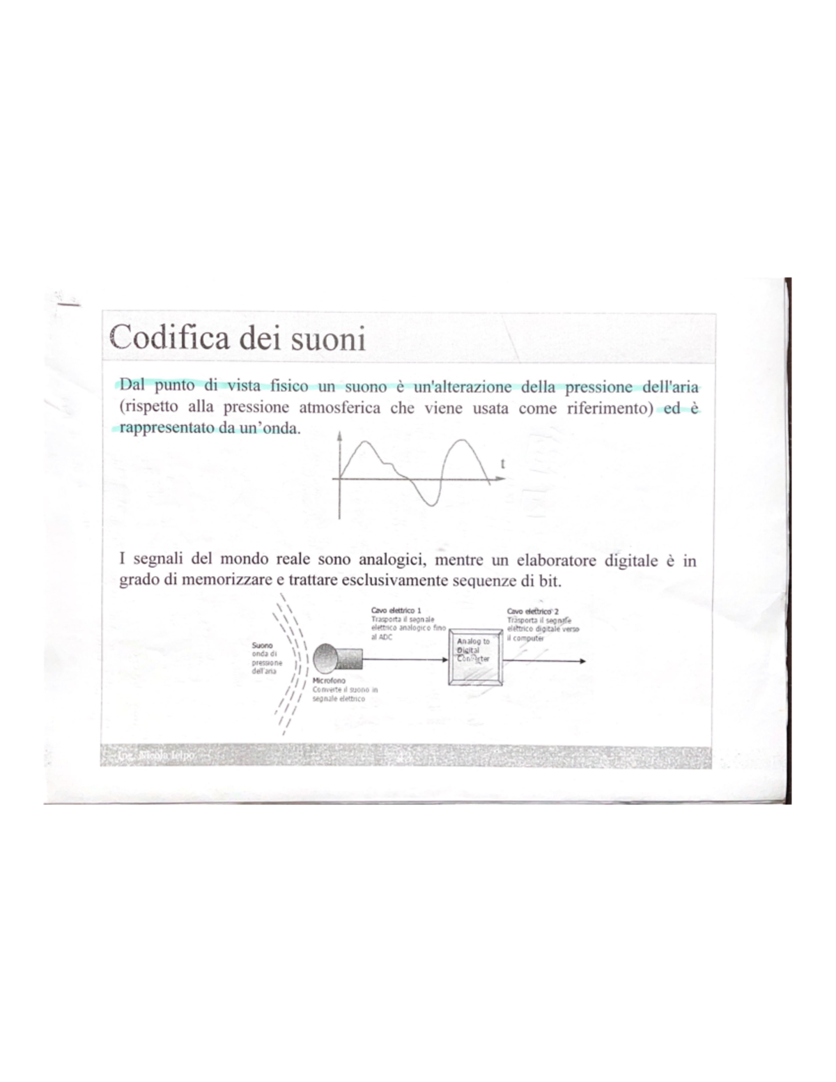Codifica dei suoni - Slide fornite dal mio professore - Informatica - Studocu