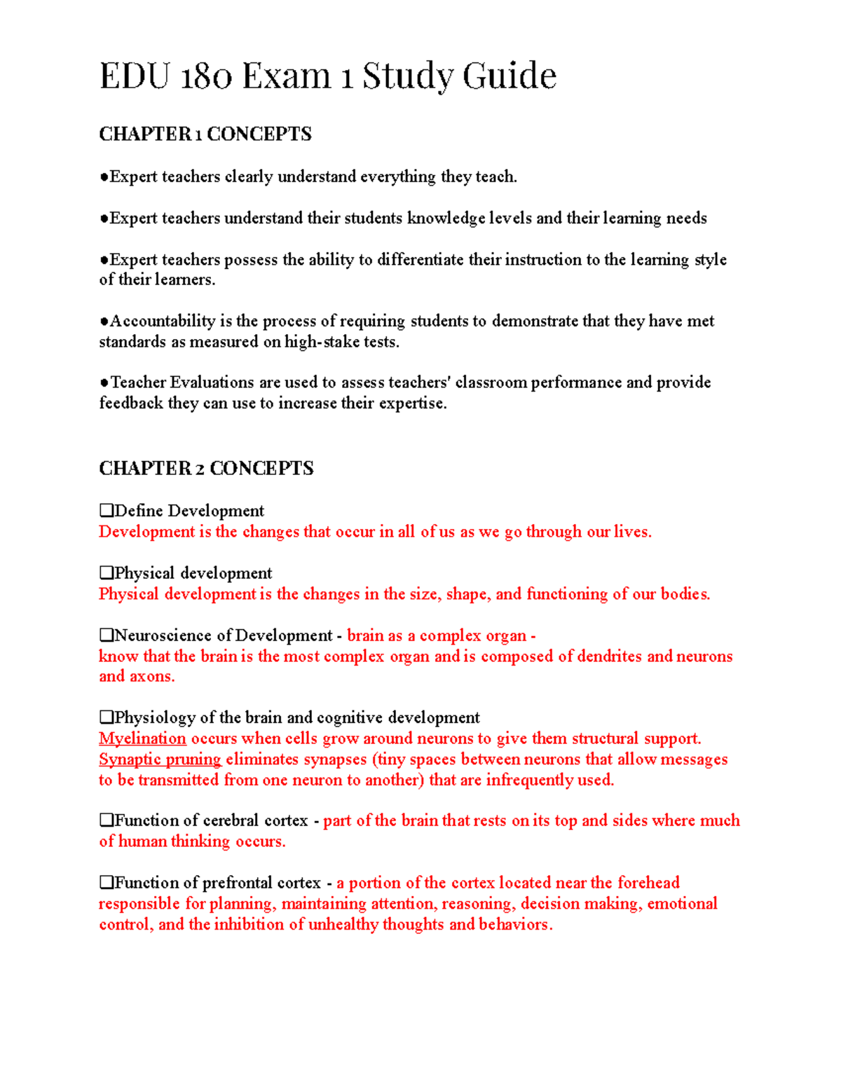 Exam 1 Review Guide - CHAPTER 1 CONCEPTS Expert teachers clearly ...