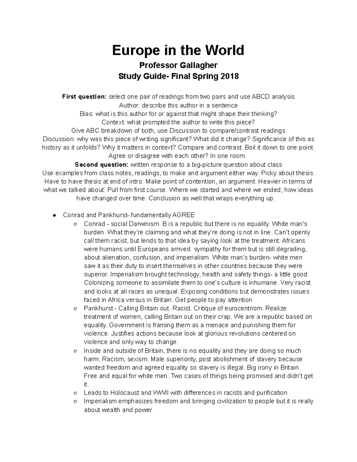 Europe in the World II Final Study Guide - Europe in the World ...